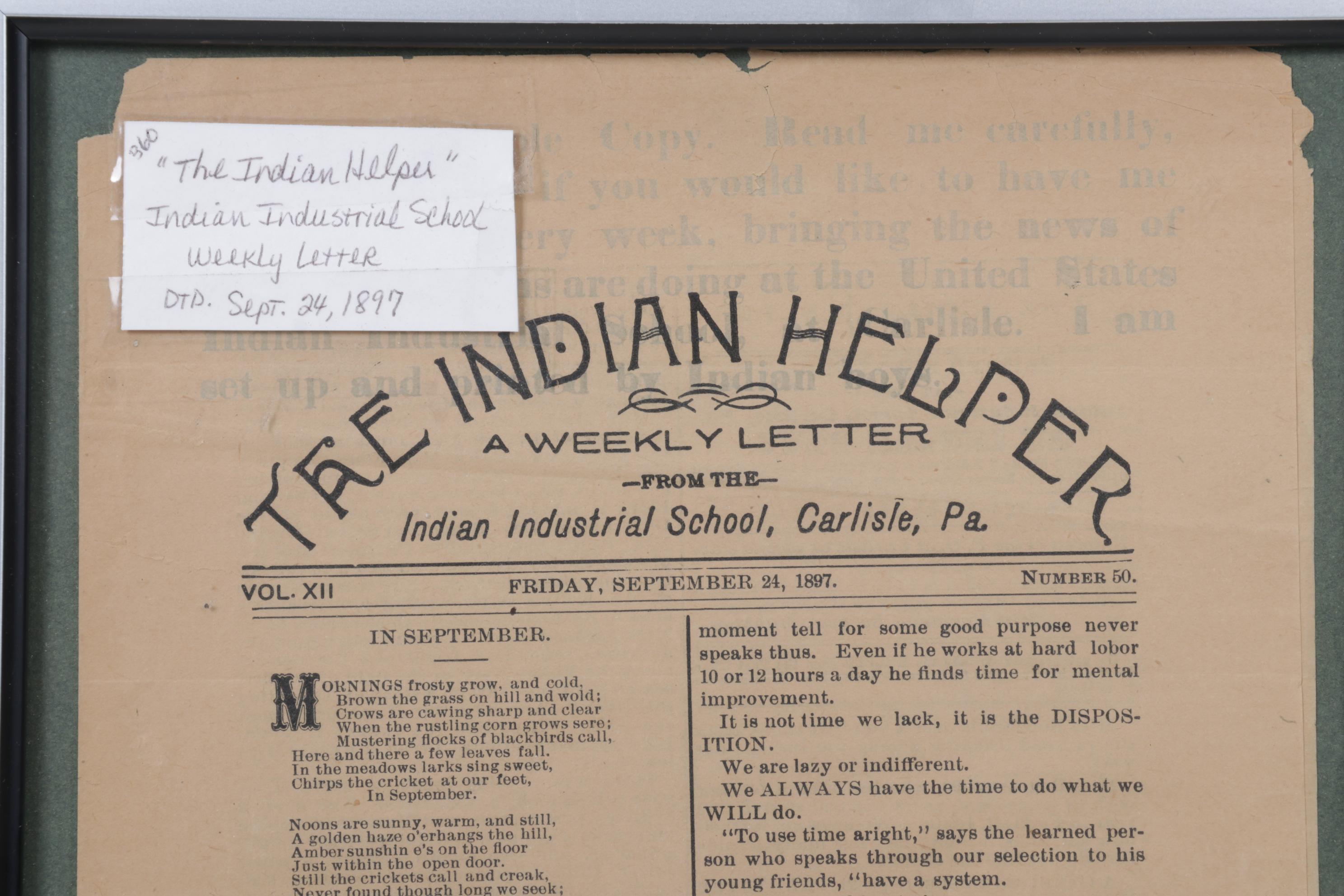 "The Indian Helper" Indian Industrial School Weekly Newsletter, 1897 | EBTH