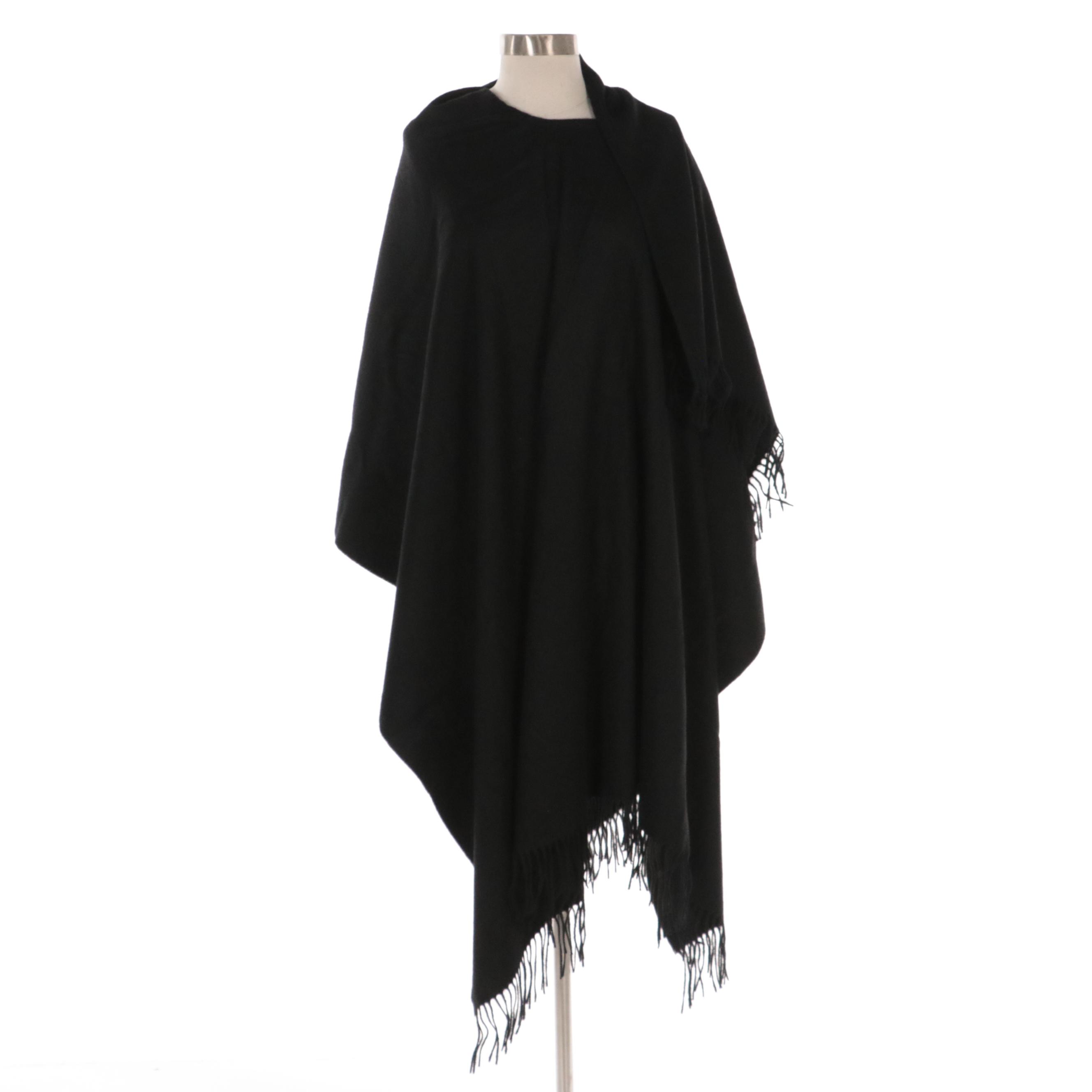 Johnstons of Elgin Black Cashmere and Wool Blend Fringe Wrap ...