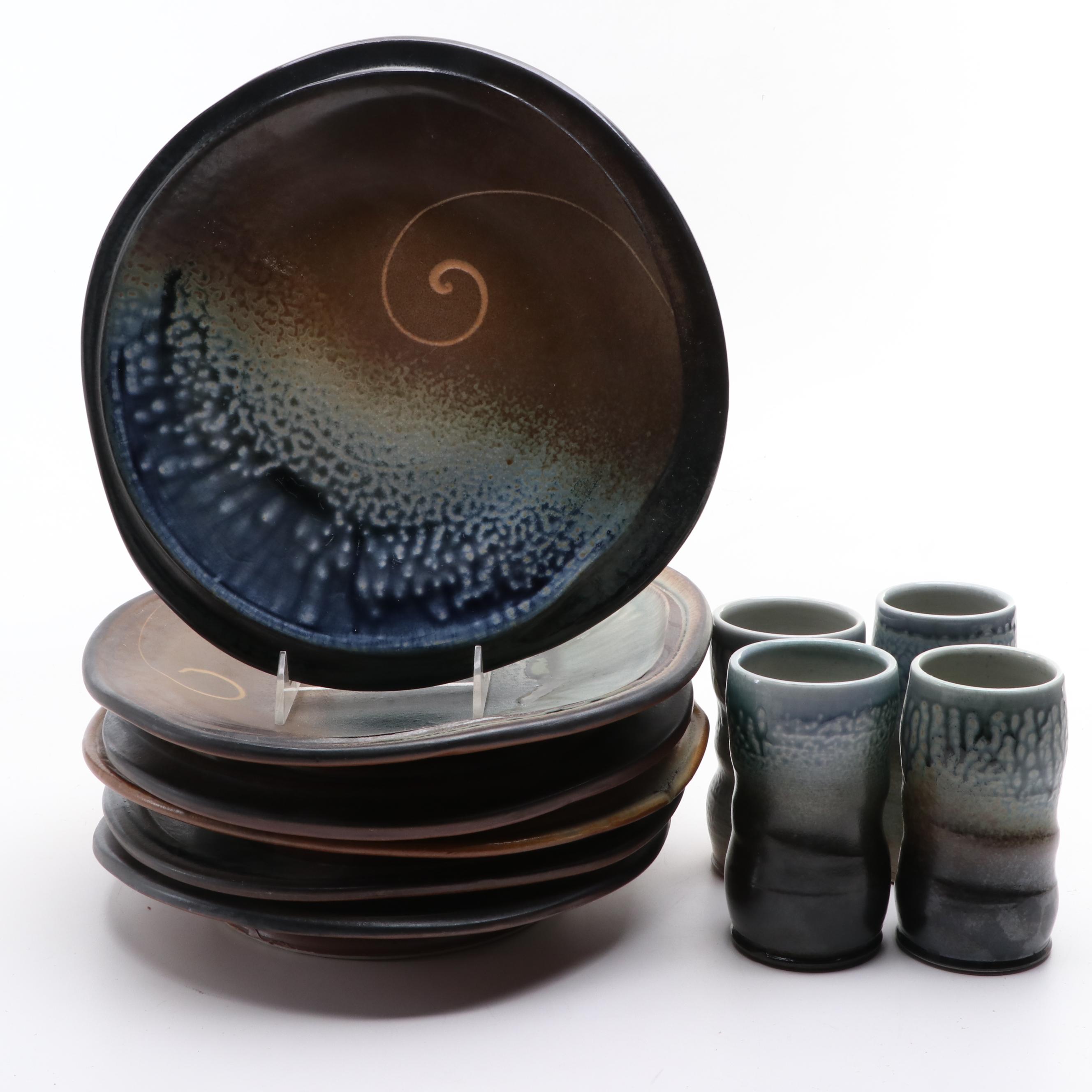 Artist Signed Wheel Thrown Art Pottery Plates and Tumblers, 2001-2007 ...