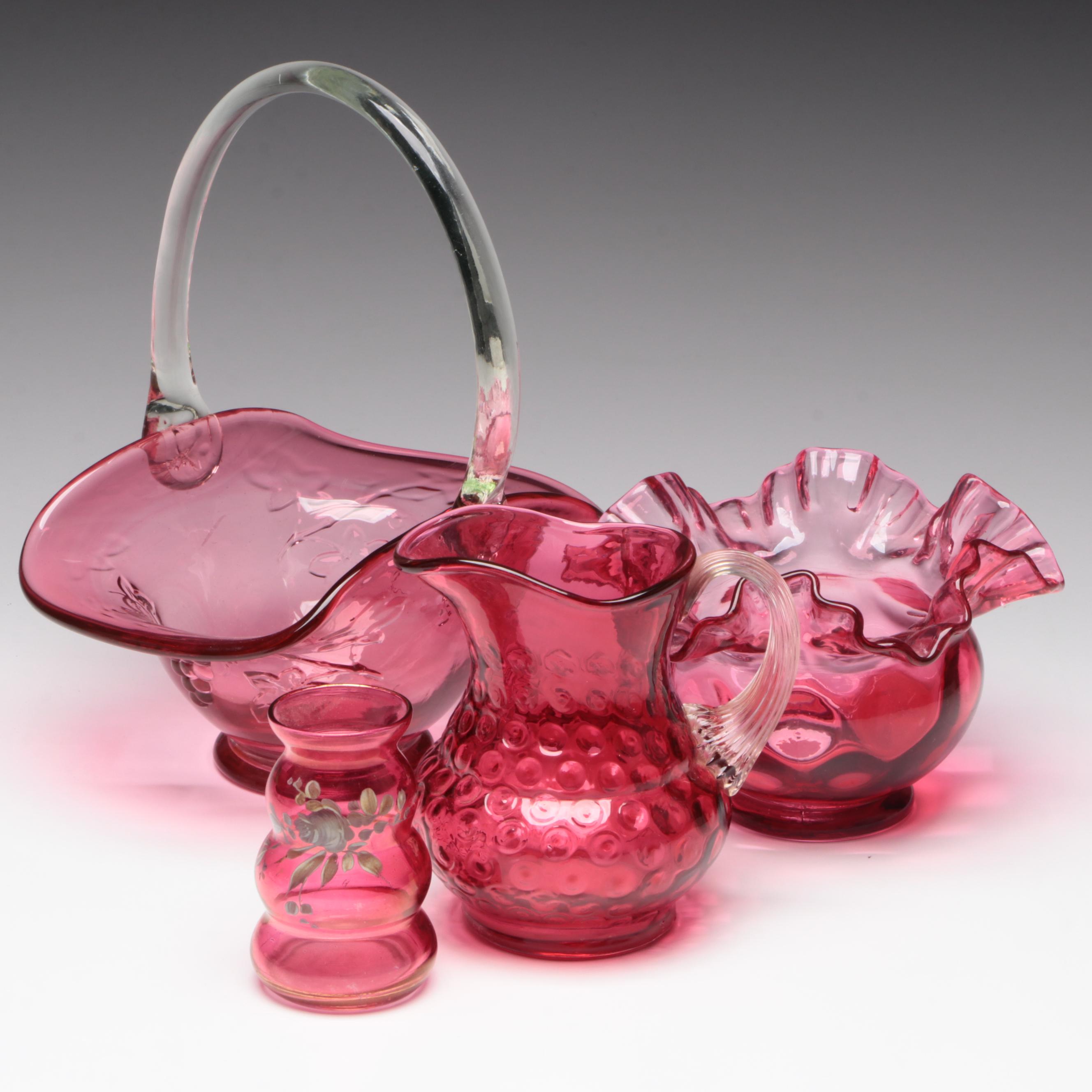 Fenton "Dot Optic Ruby Overlay" Glass Creamer and Other Cranberry Glass ...