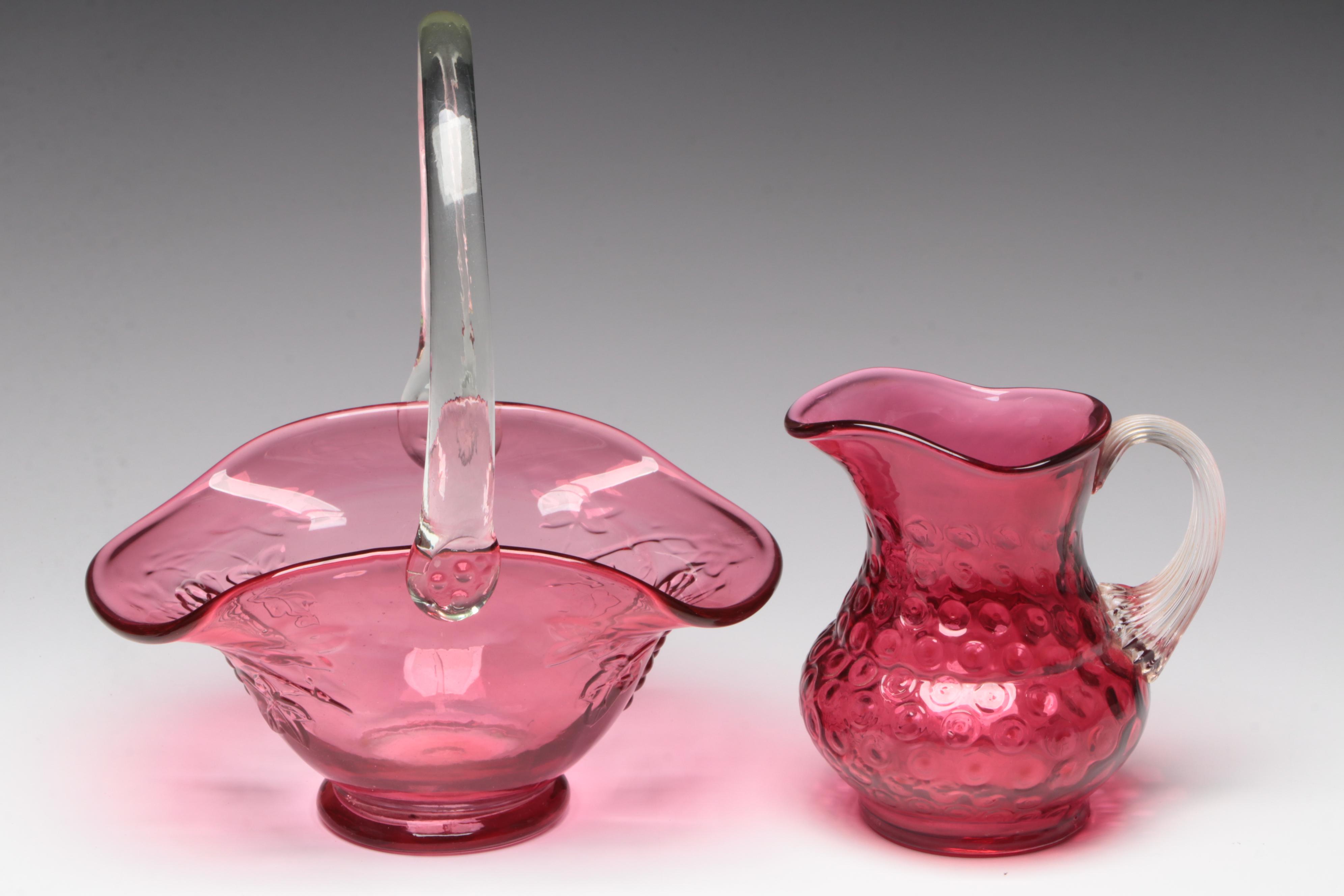 Fenton "Dot Optic Ruby Overlay" Glass Creamer and Other Cranberry Glass ...