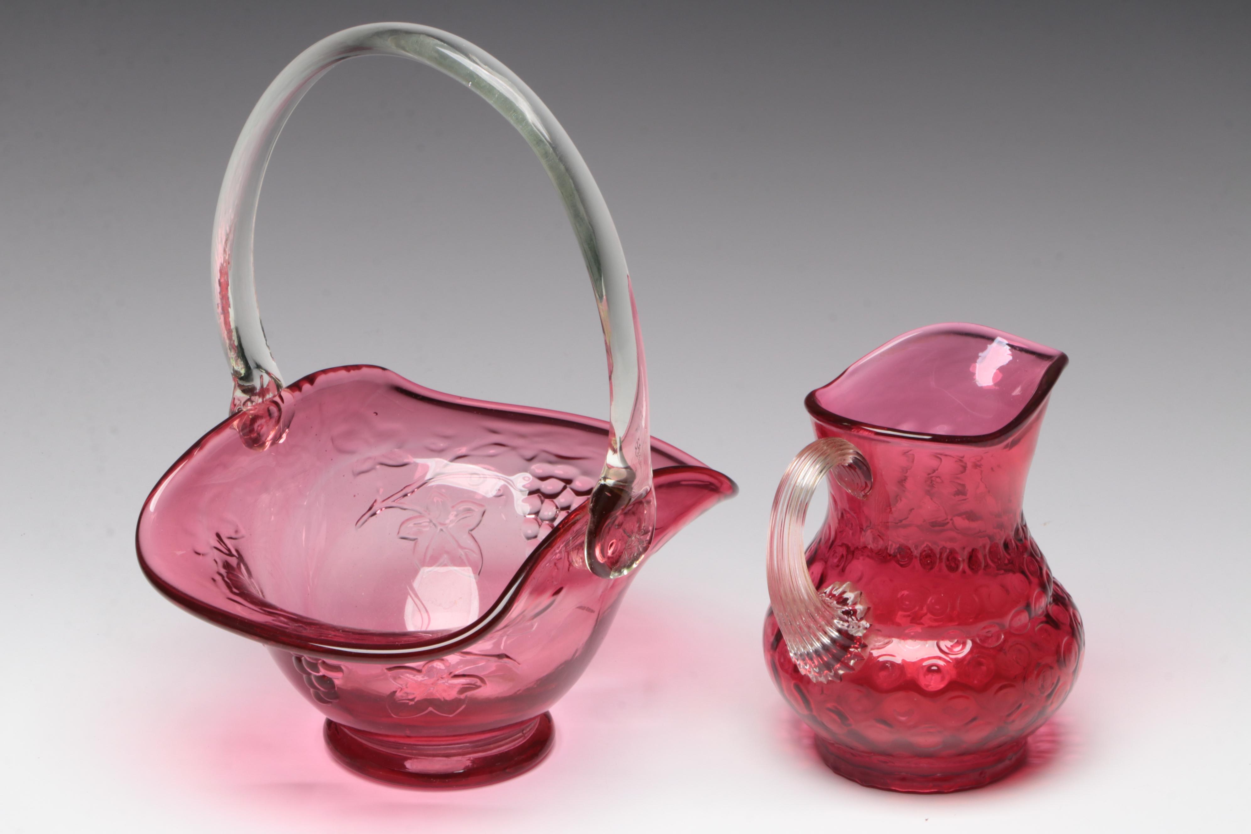 Fenton "Dot Optic Ruby Overlay" Glass Creamer and Other Cranberry Glass ...