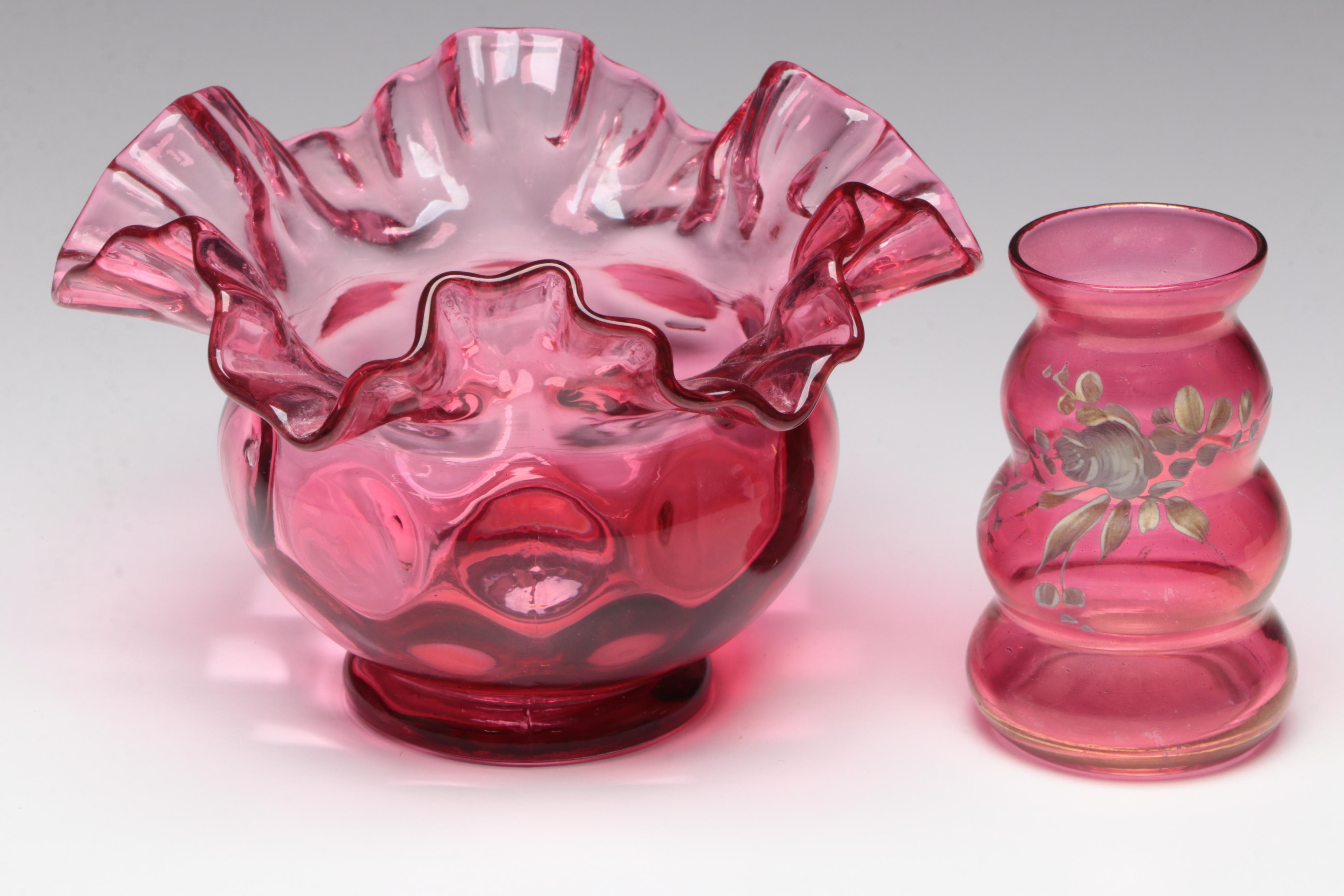 Fenton "Dot Optic Ruby Overlay" Glass Creamer and Other Cranberry Glass ...