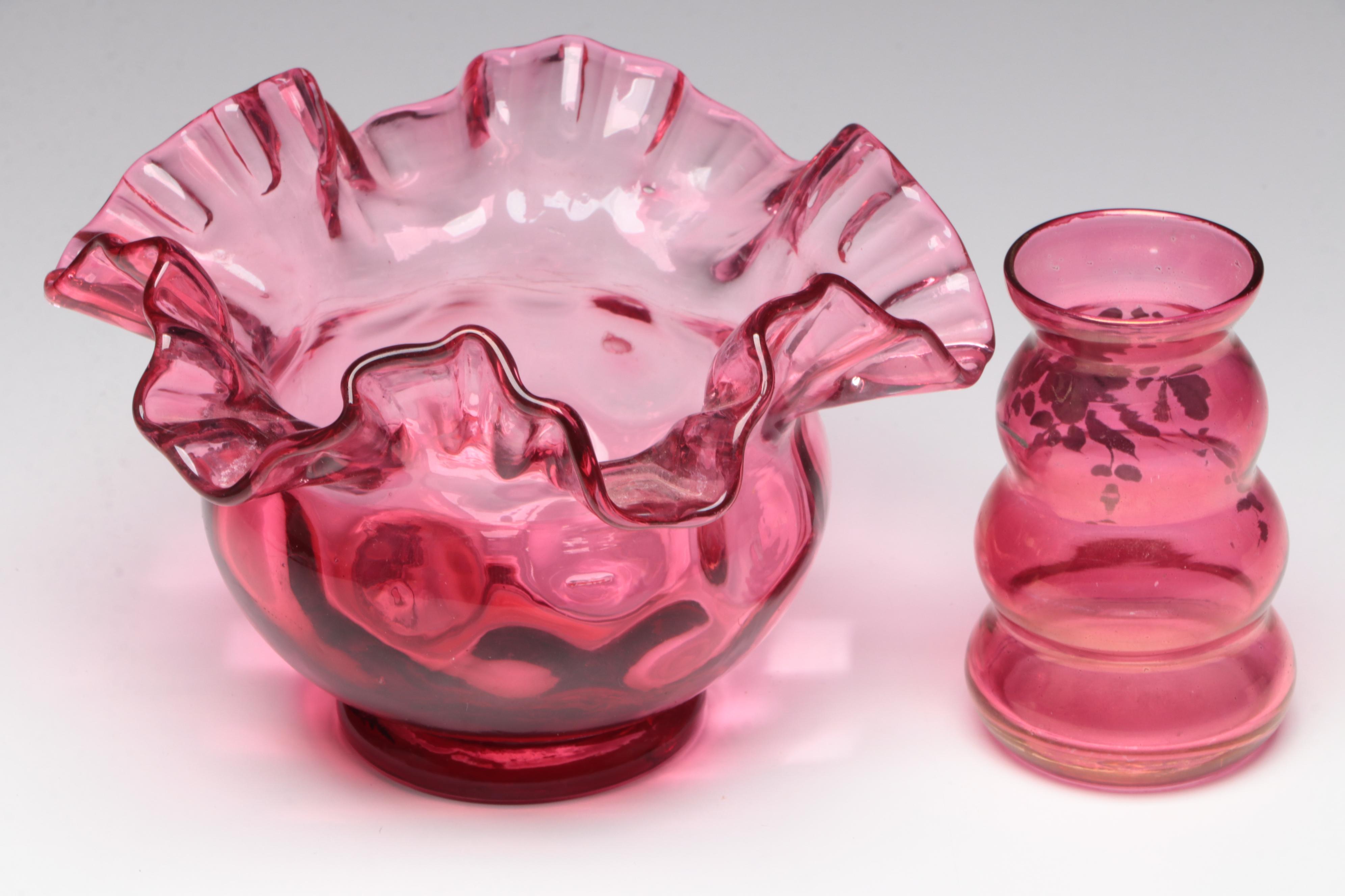 Fenton "Dot Optic Ruby Overlay" Glass Creamer and Other Cranberry Glass ...