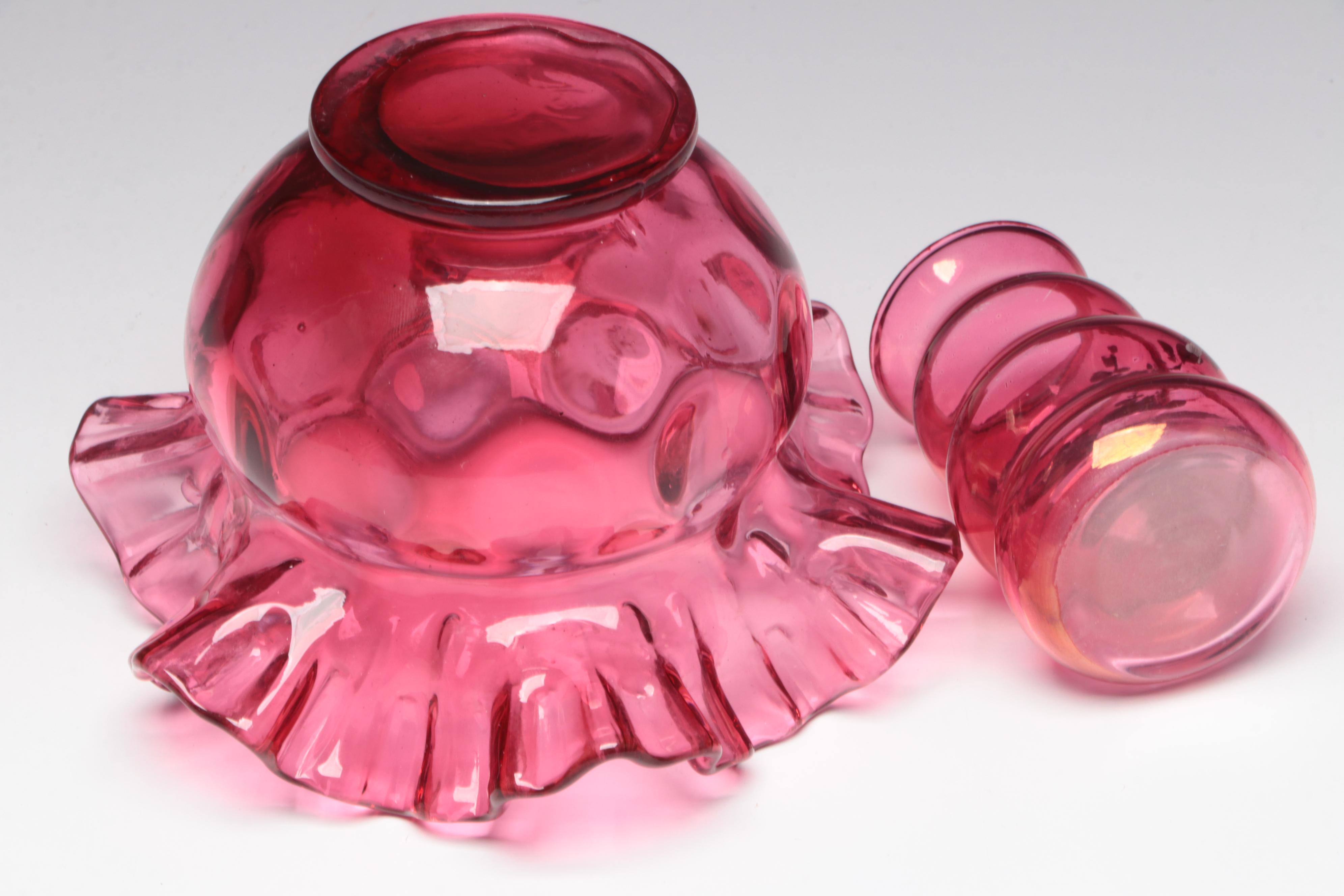 Fenton "Dot Optic Ruby Overlay" Glass Creamer and Other Cranberry Glass ...