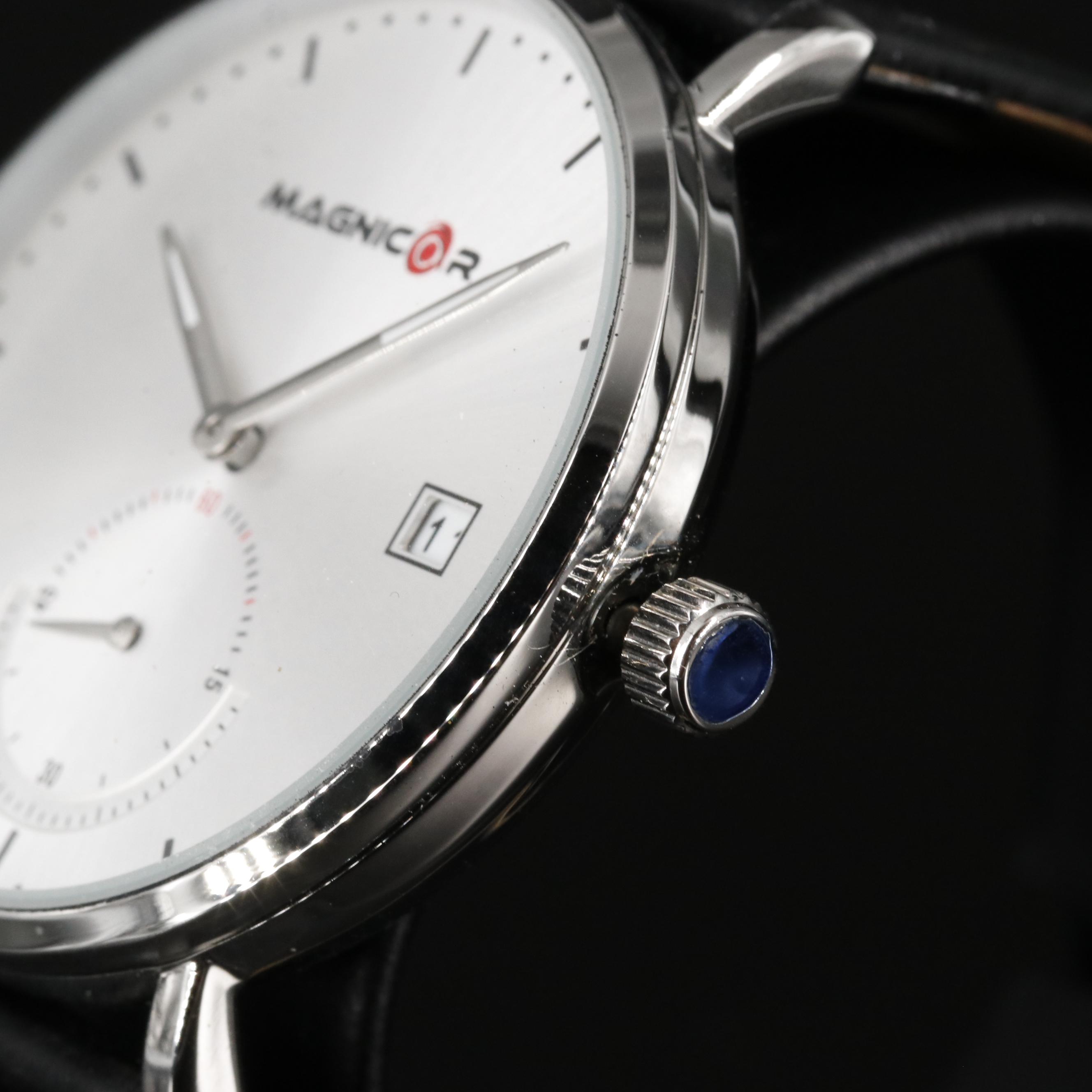 Magnicor Classic Analog Wristwatch with Black Leather Strap ...