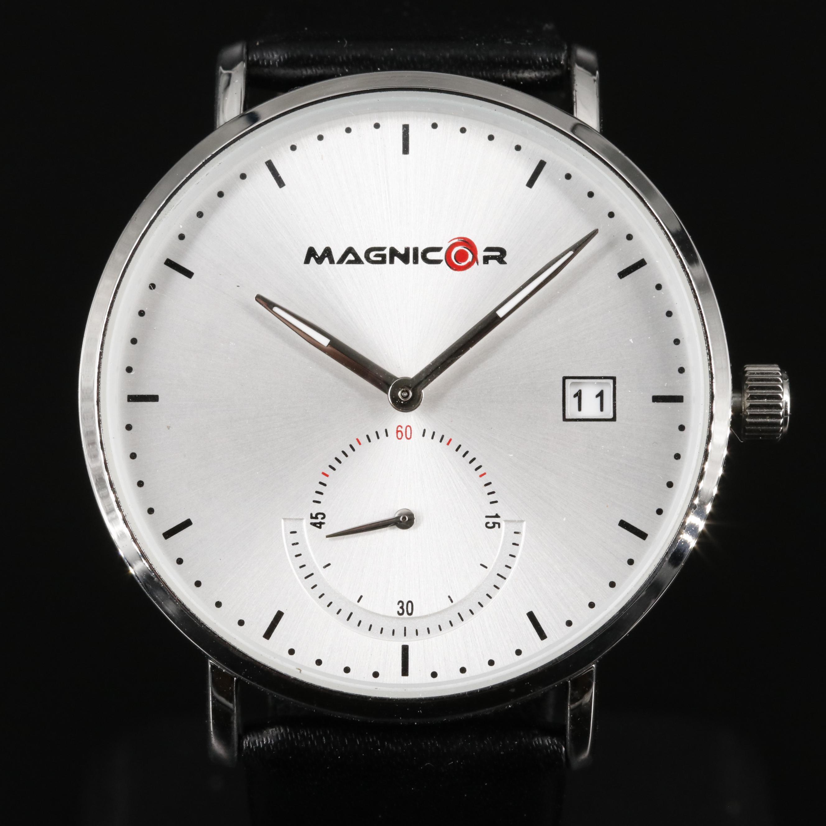 Magnicor Classic Analog Wristwatch with Black Leather Strap ...