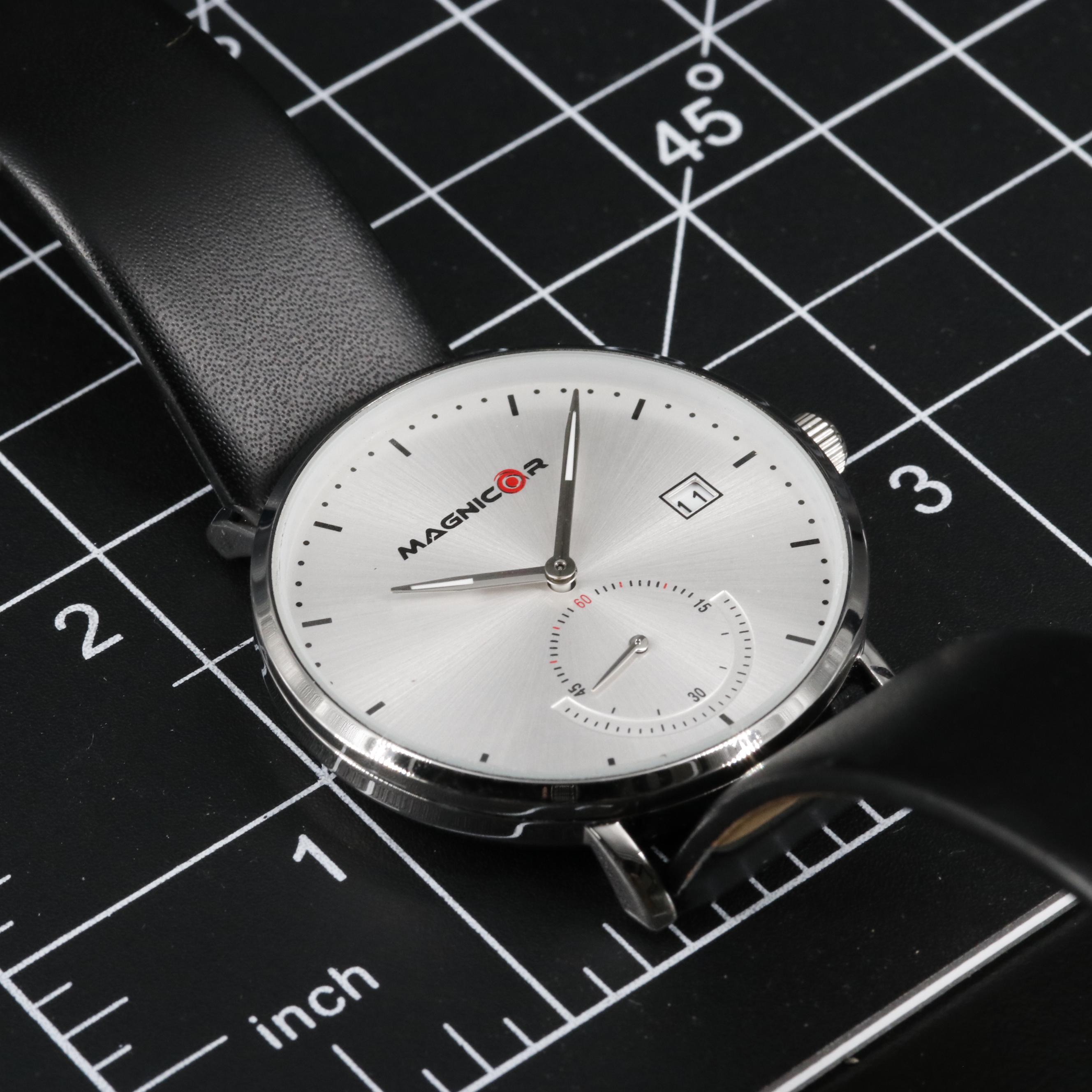 Magnicor Classic Analog Watch with Black Leather Strap | EBTH