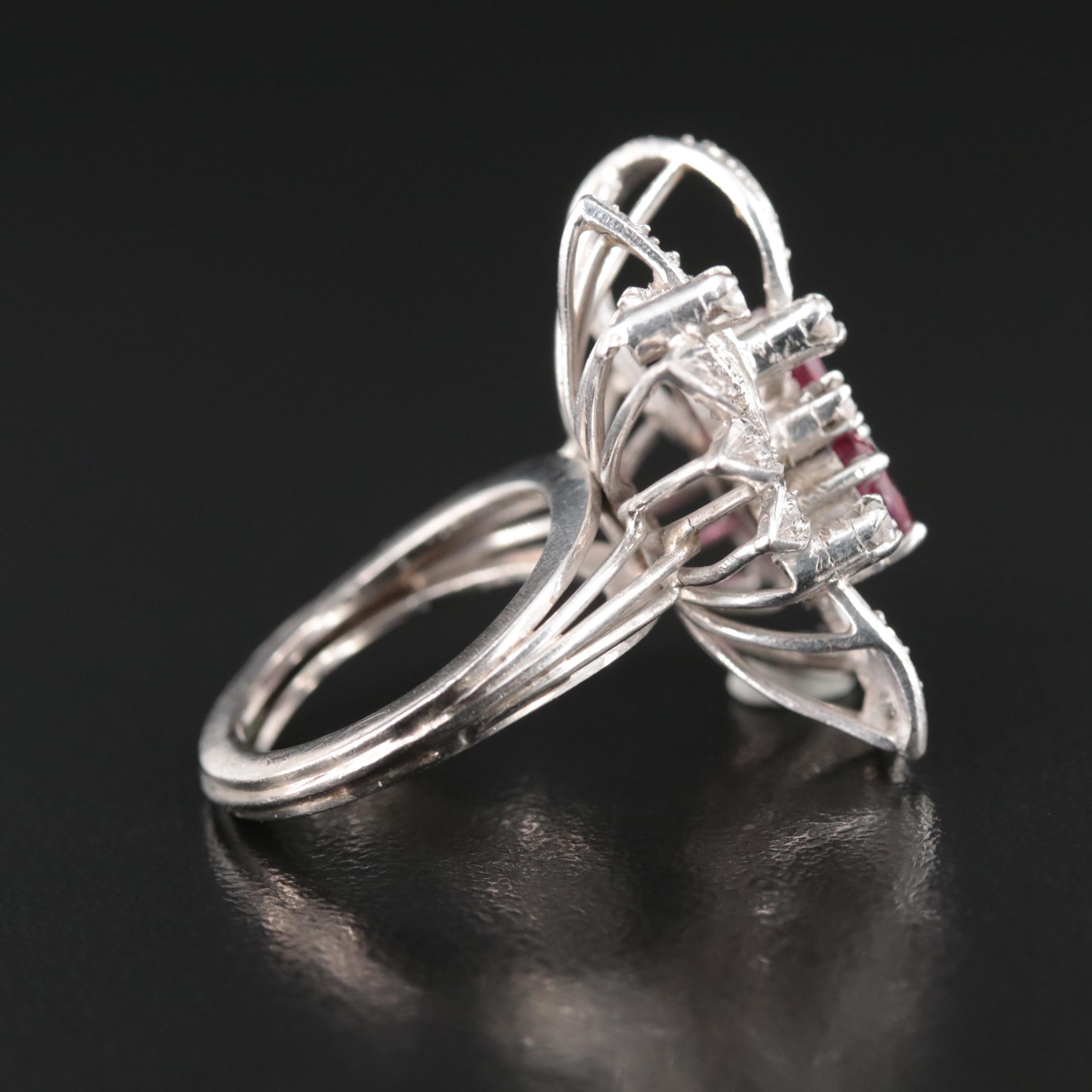 Vintage Silver Palladium Alloy Ruby and Diamond Ring | EBTH