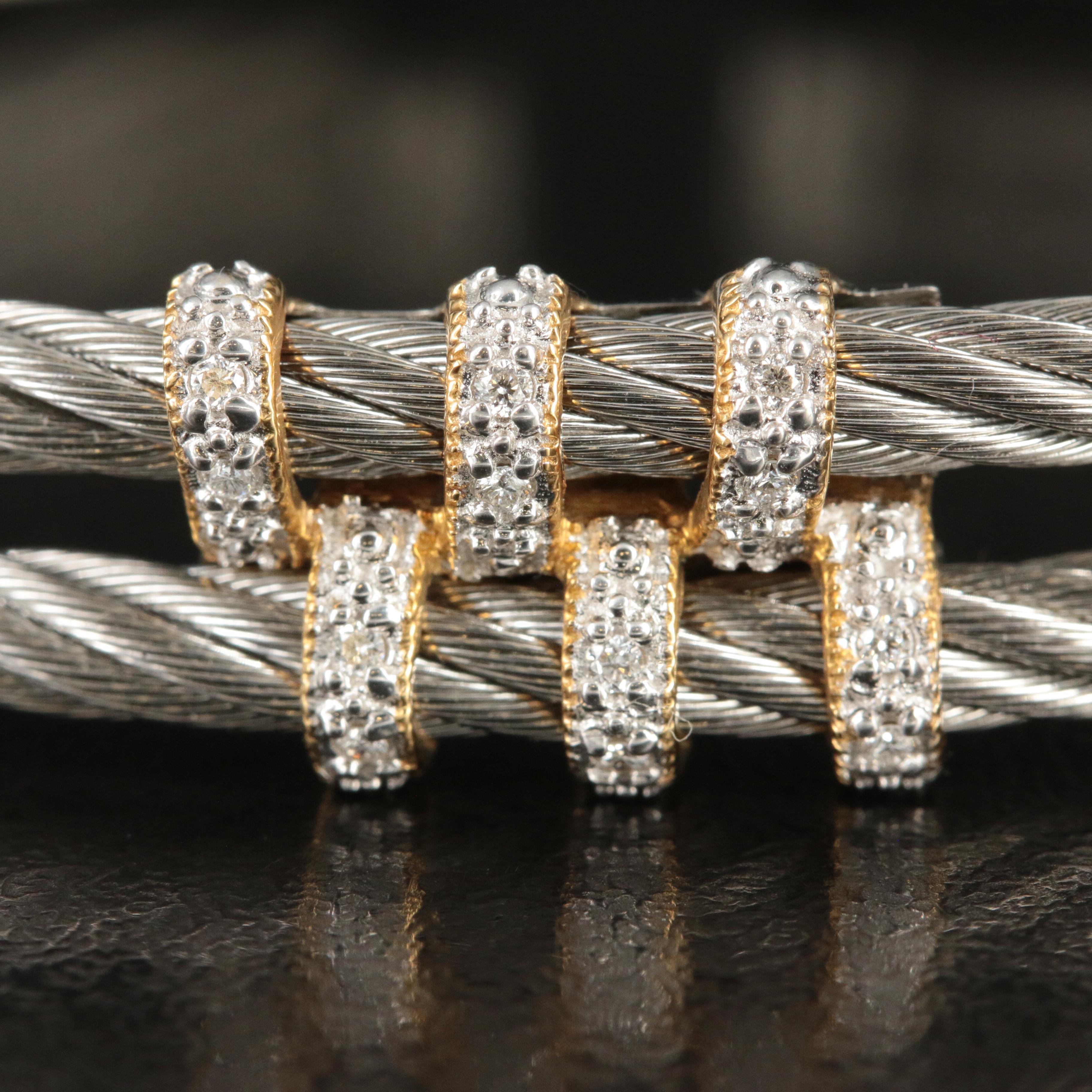Alor "Six Station" 0.08 CTW Diamond Steel Cable Cuff with 18K Accents ...