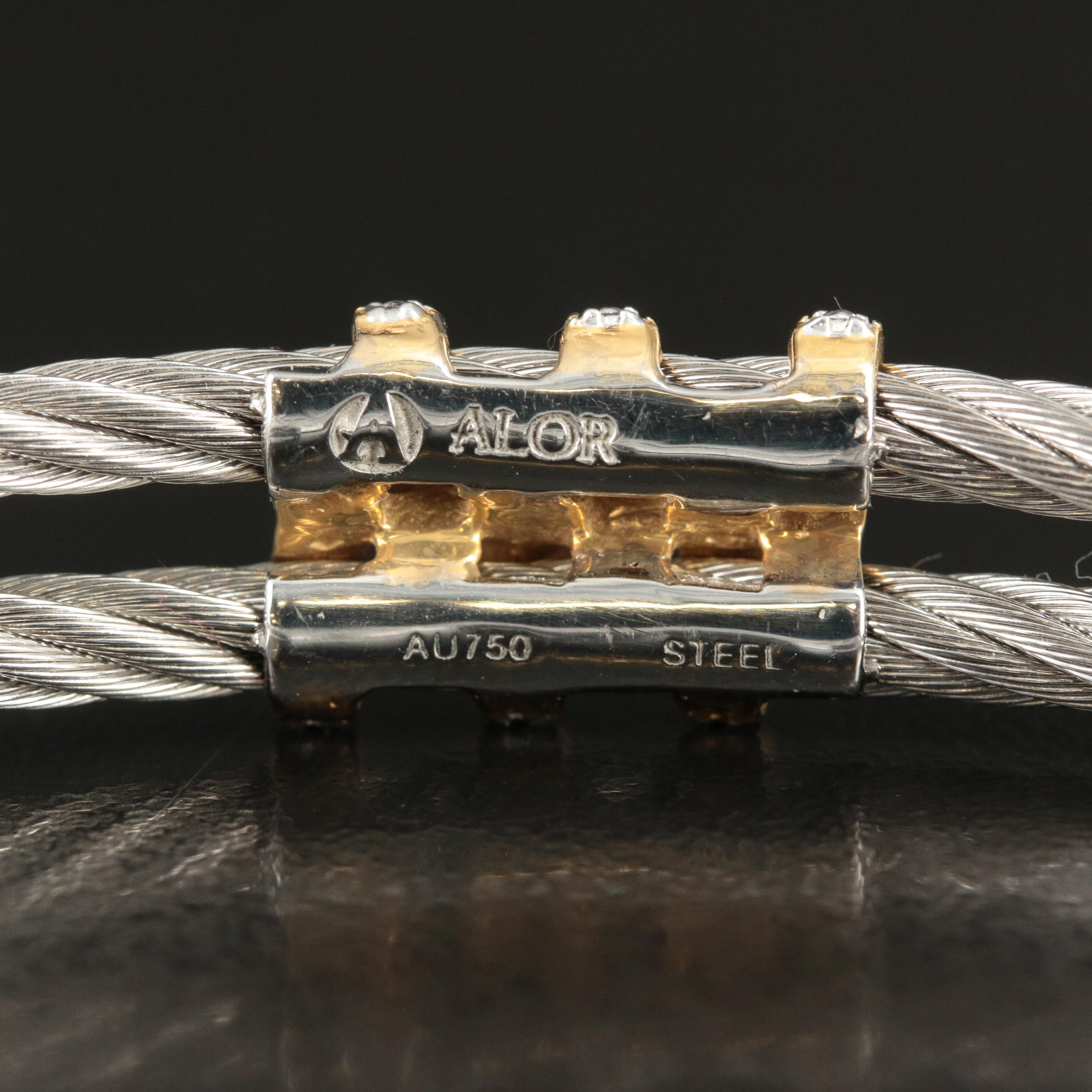 Alor "Six Station" 0.08 CTW Diamond Steel Cable Cuff with 18K Accents ...