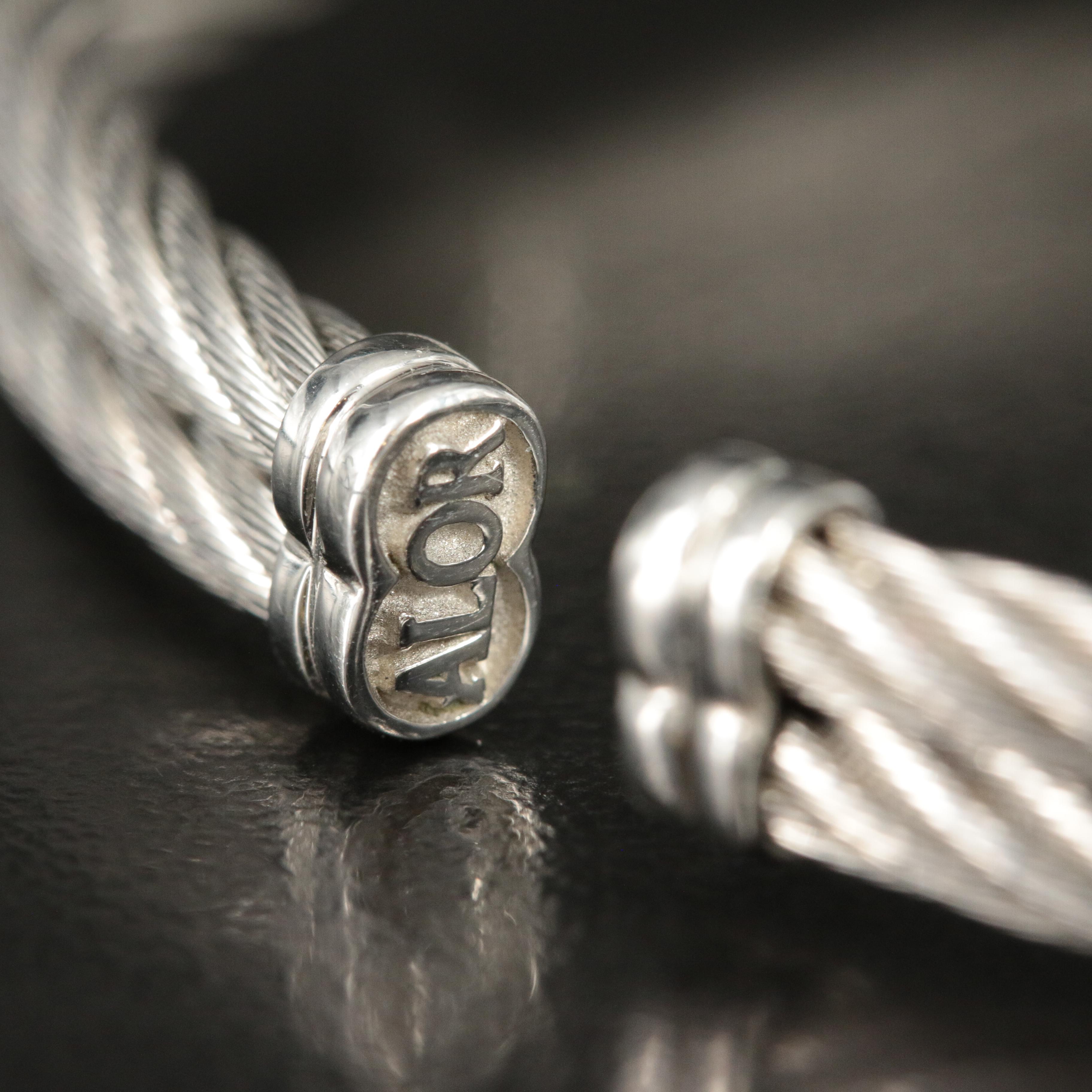 Alor "Six Station" 0.08 CTW Diamond Steel Cable Cuff with 18K Accents ...