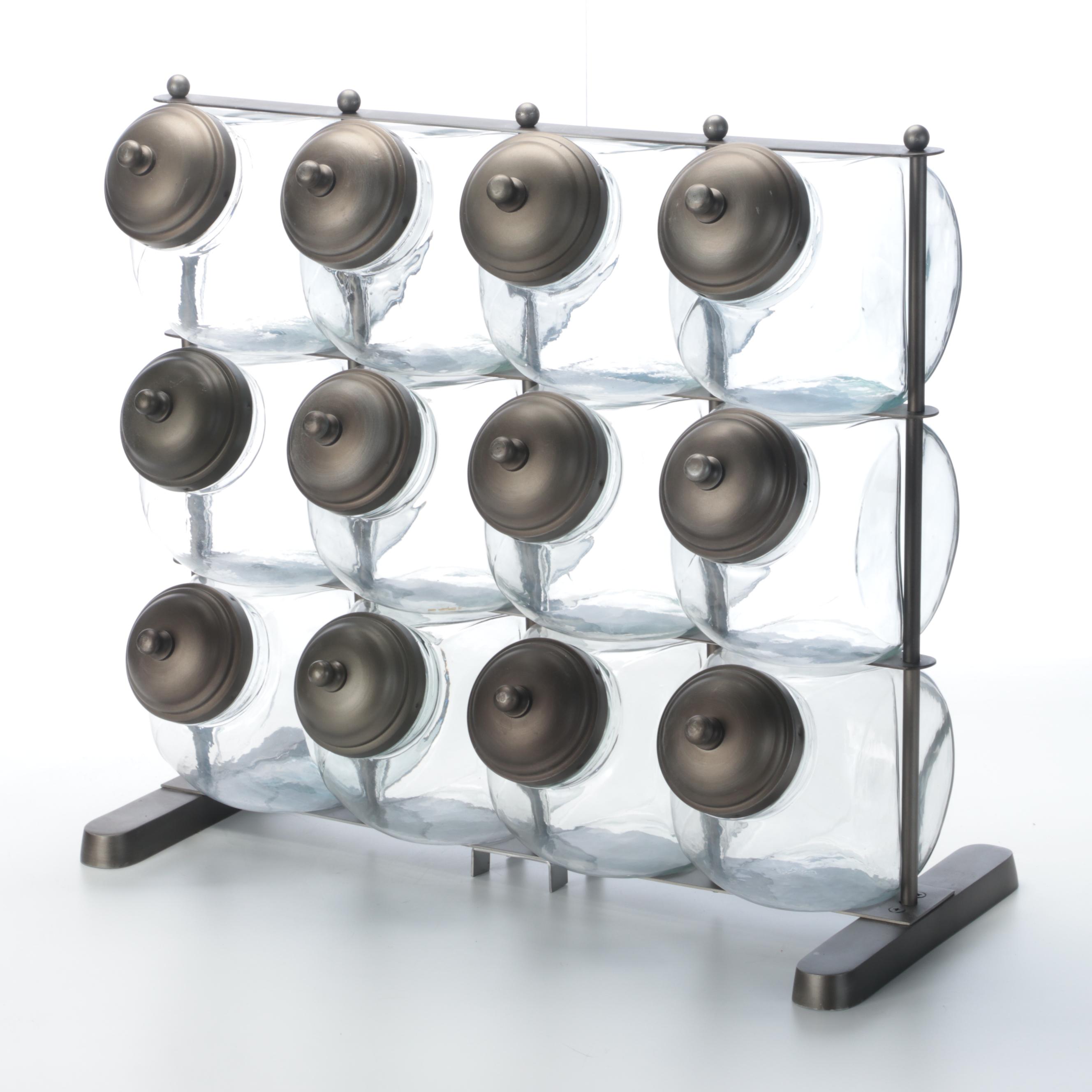 Glass Canisters in Metal Rack | EBTH