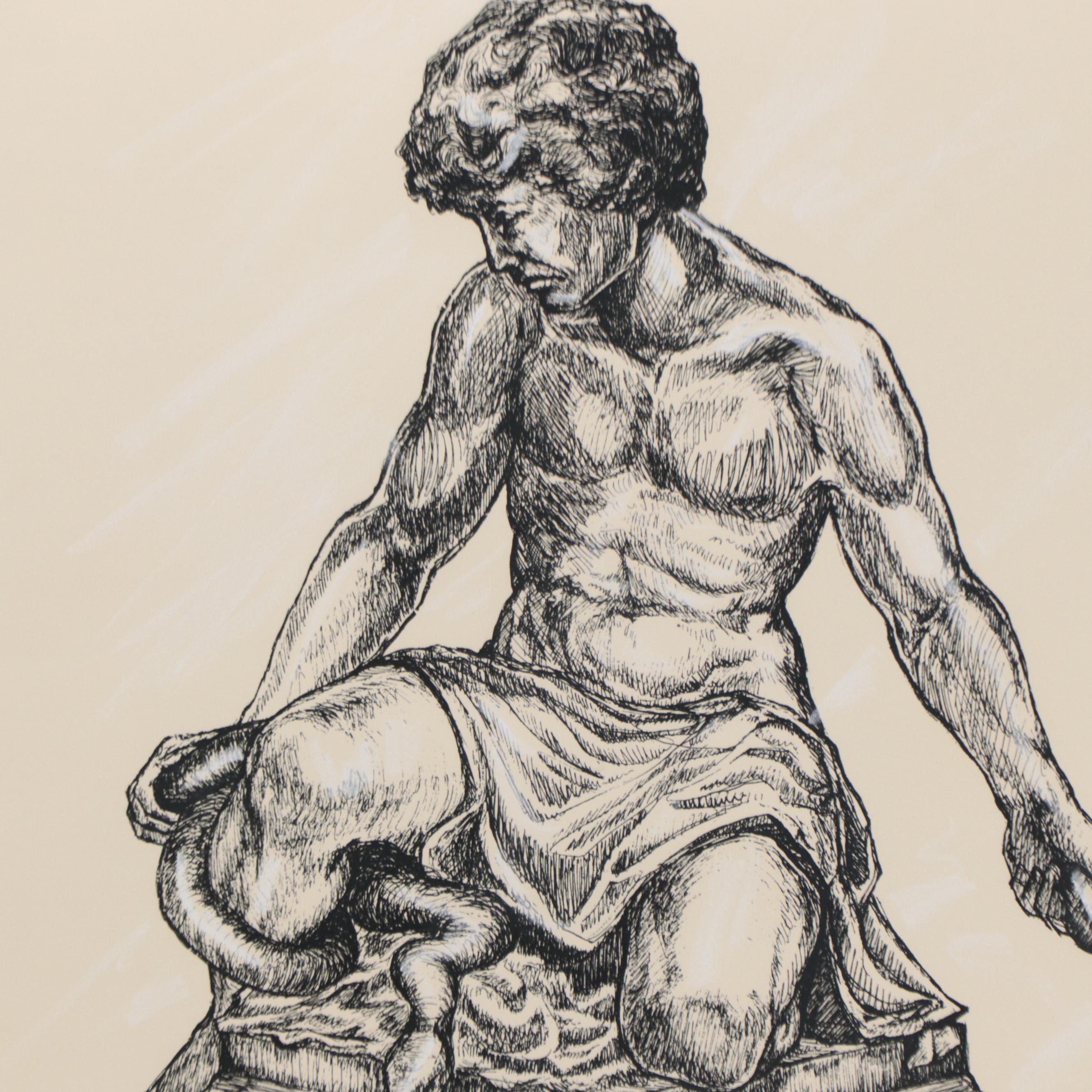 Vaske Punkari Lithograph with Chalk "Boy with Snake, Tyler-Davidson ...