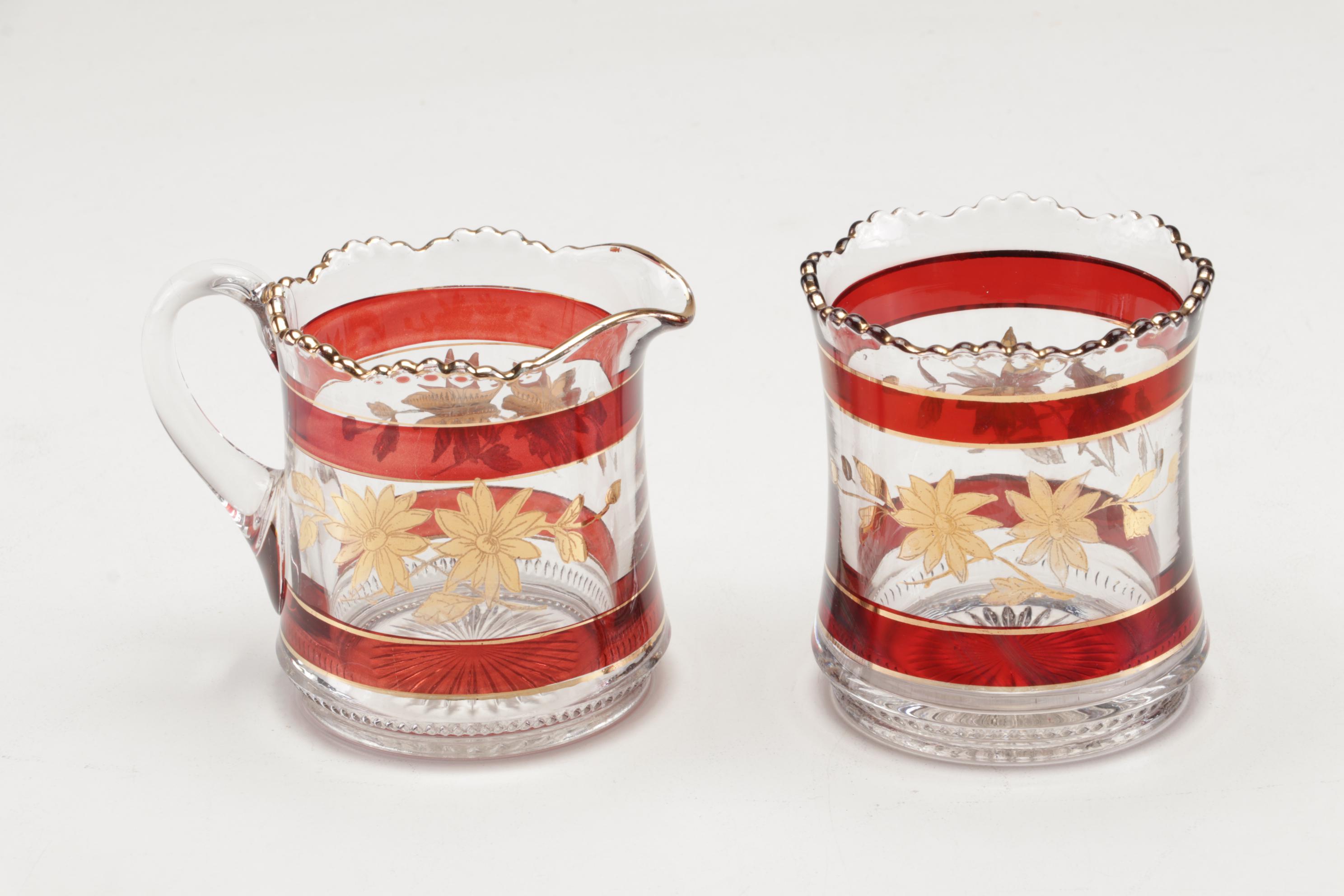 Ruby Flash and Gilded Floral Glass Collection, Early 20th Century | EBTH