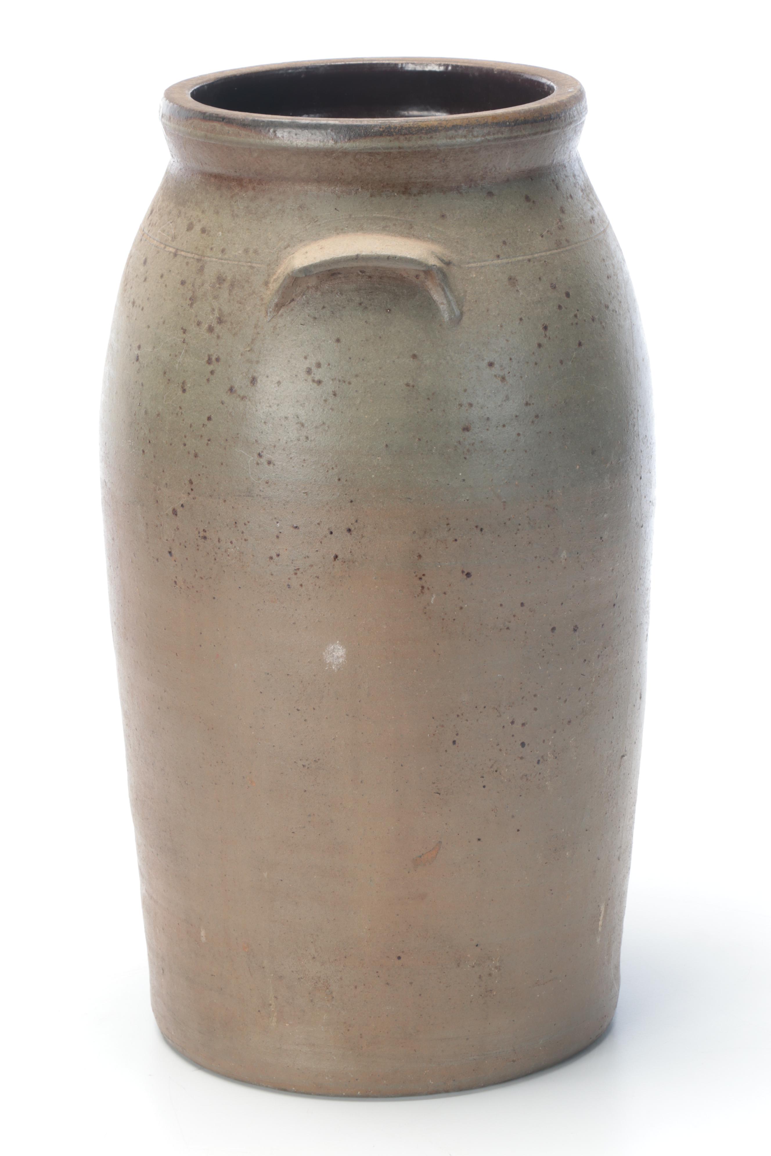 4 Gallon Salt Glazed Stoneware Crock with Elephant Ear Handles, 19th ...