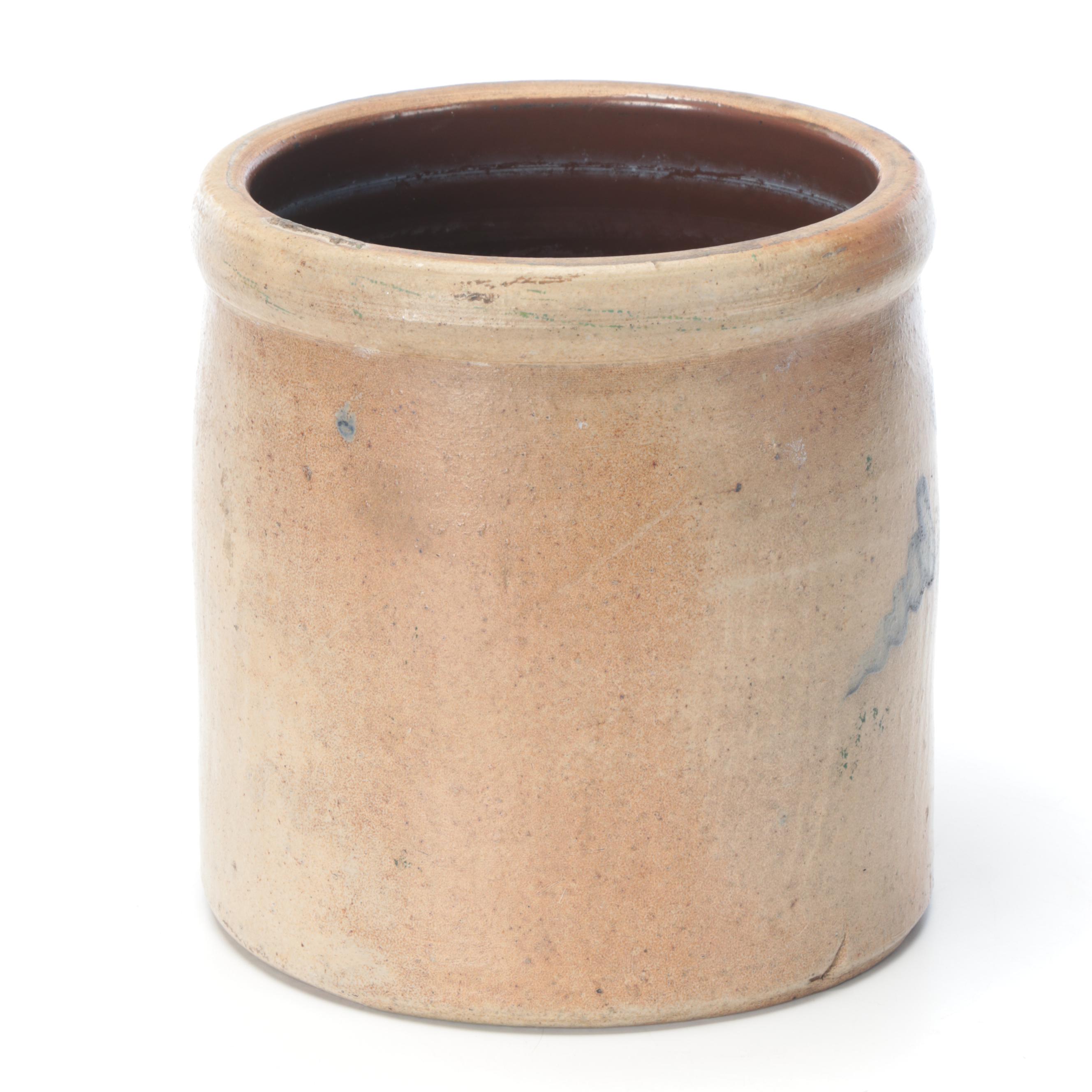 2 Gallon Salt Glazed Stoneware Crock with Freehand Cobalt Design, 19th ...