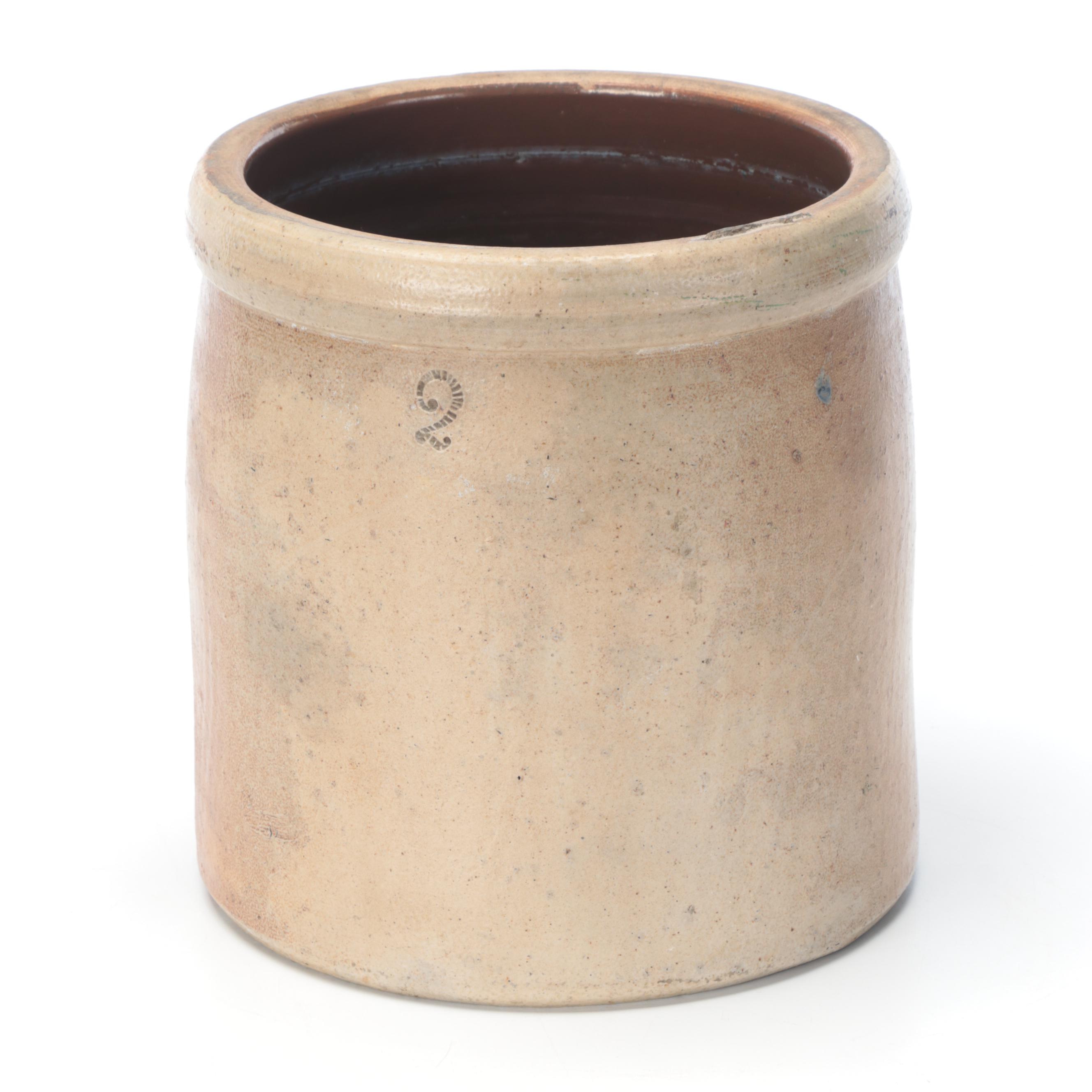 2 Gallon Salt Glazed Stoneware Crock with Freehand Cobalt Design, 19th ...