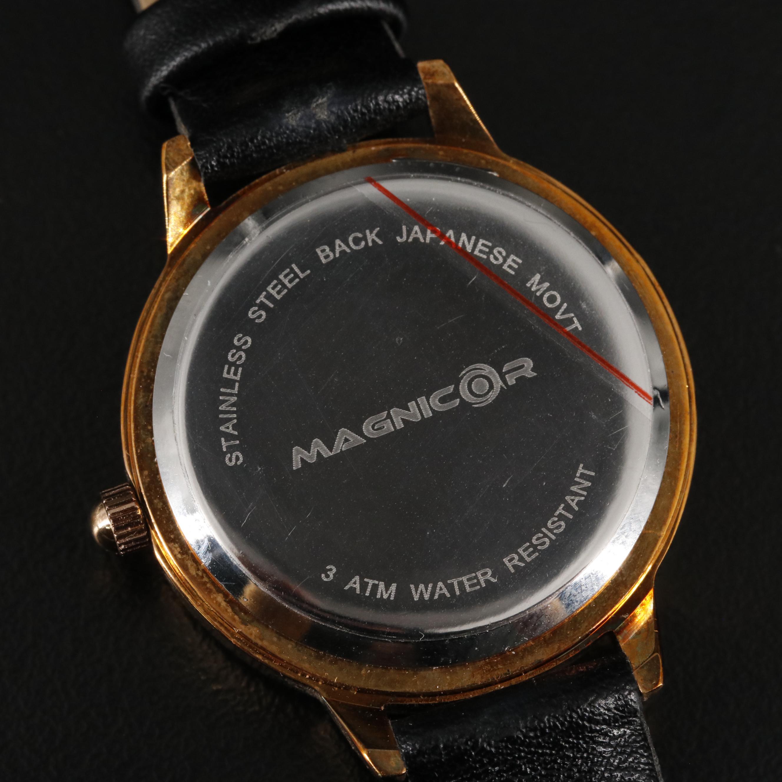 Magnicor Quartz Wristwatch with Black Mother-of-Pearl Dial and Black ...