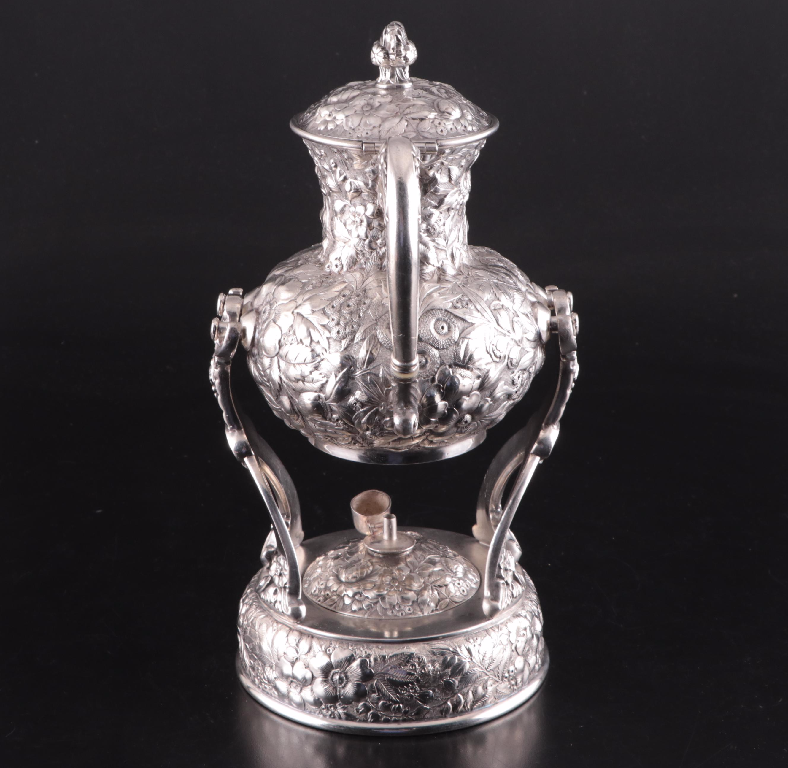 Taunton Silver Plate Co. Repoussé Teapot on Warming Stand, Mid-19th C ...