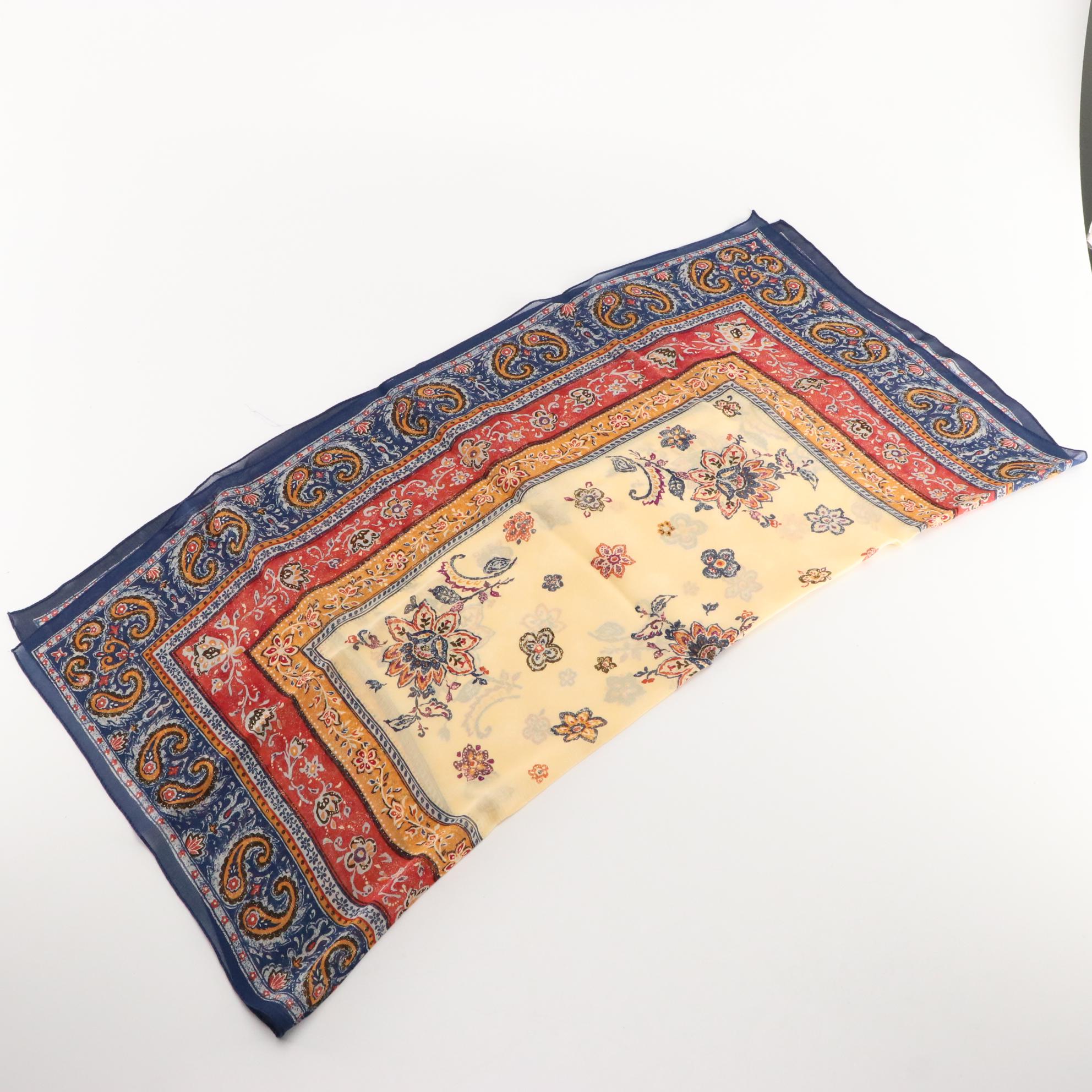 Talbots and Other Printed Silk Scarves with Black Hand-Knotted Fringe ...