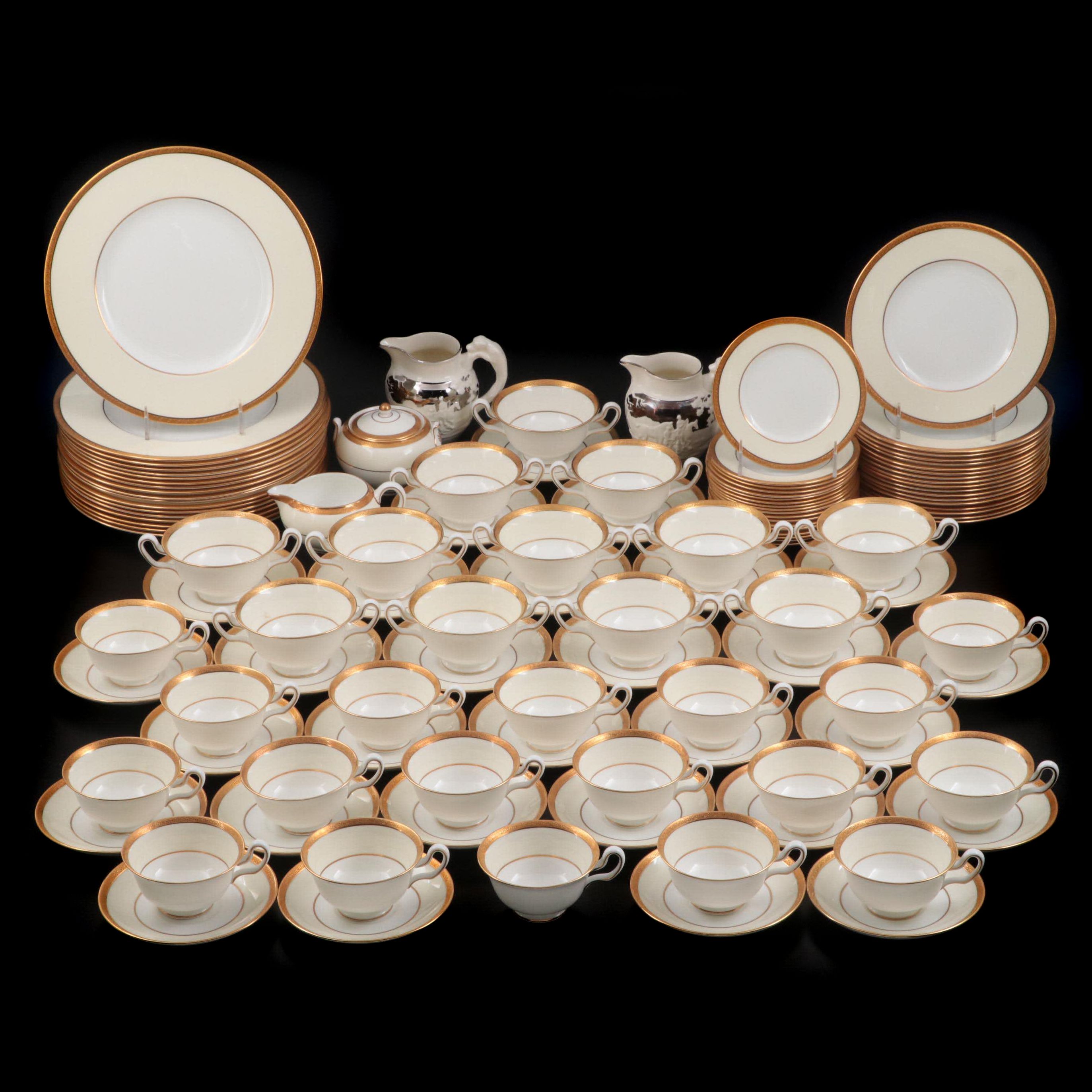 Wedgwood Gold Rimmed White and Cream Bone China Dinnerware | EBTH