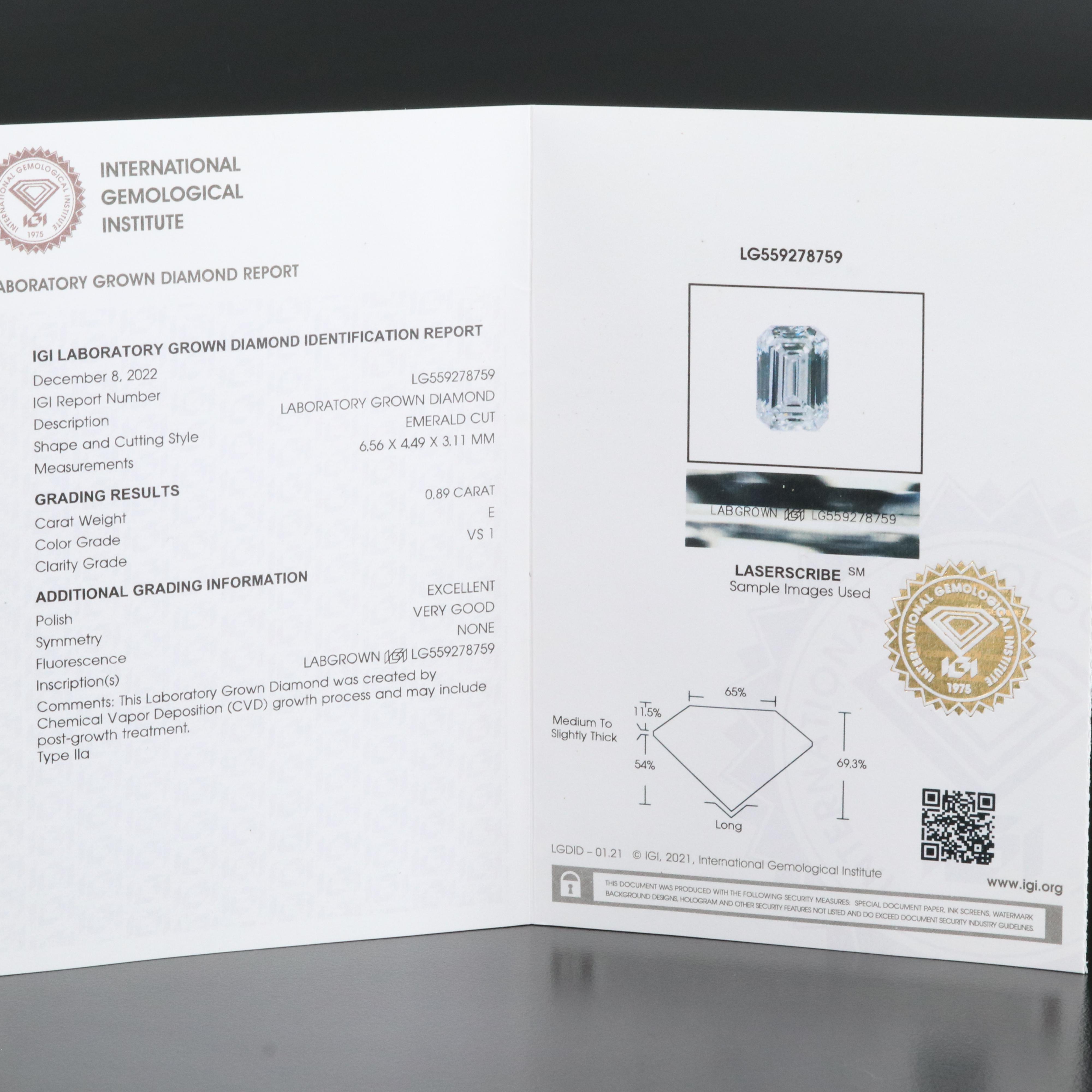 Platinum 4.83 CTW Lab Grown Diamond Three Stone Ring with IGI Reports ...