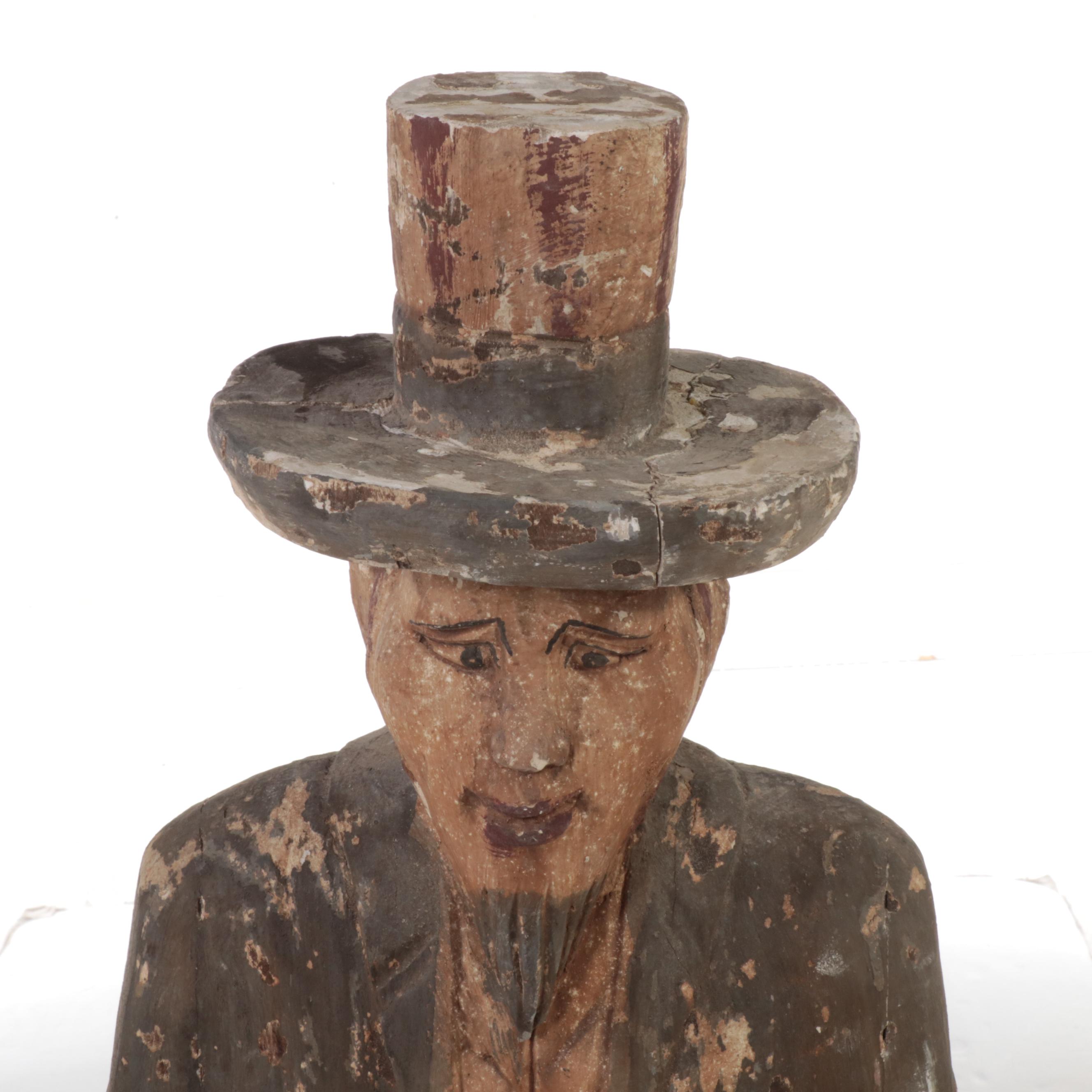 Polychrome Wood Folk Art Uncle Same Statue, 20th Century | EBTH