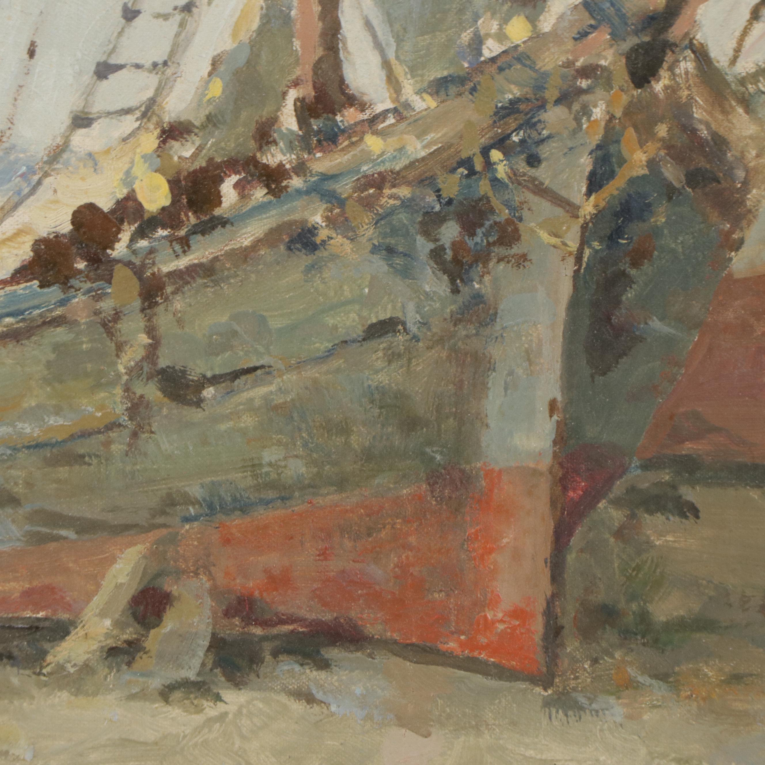 Maria Fortis Camussi Oil Painting of a Fishing Boat at Water's Edge | EBTH