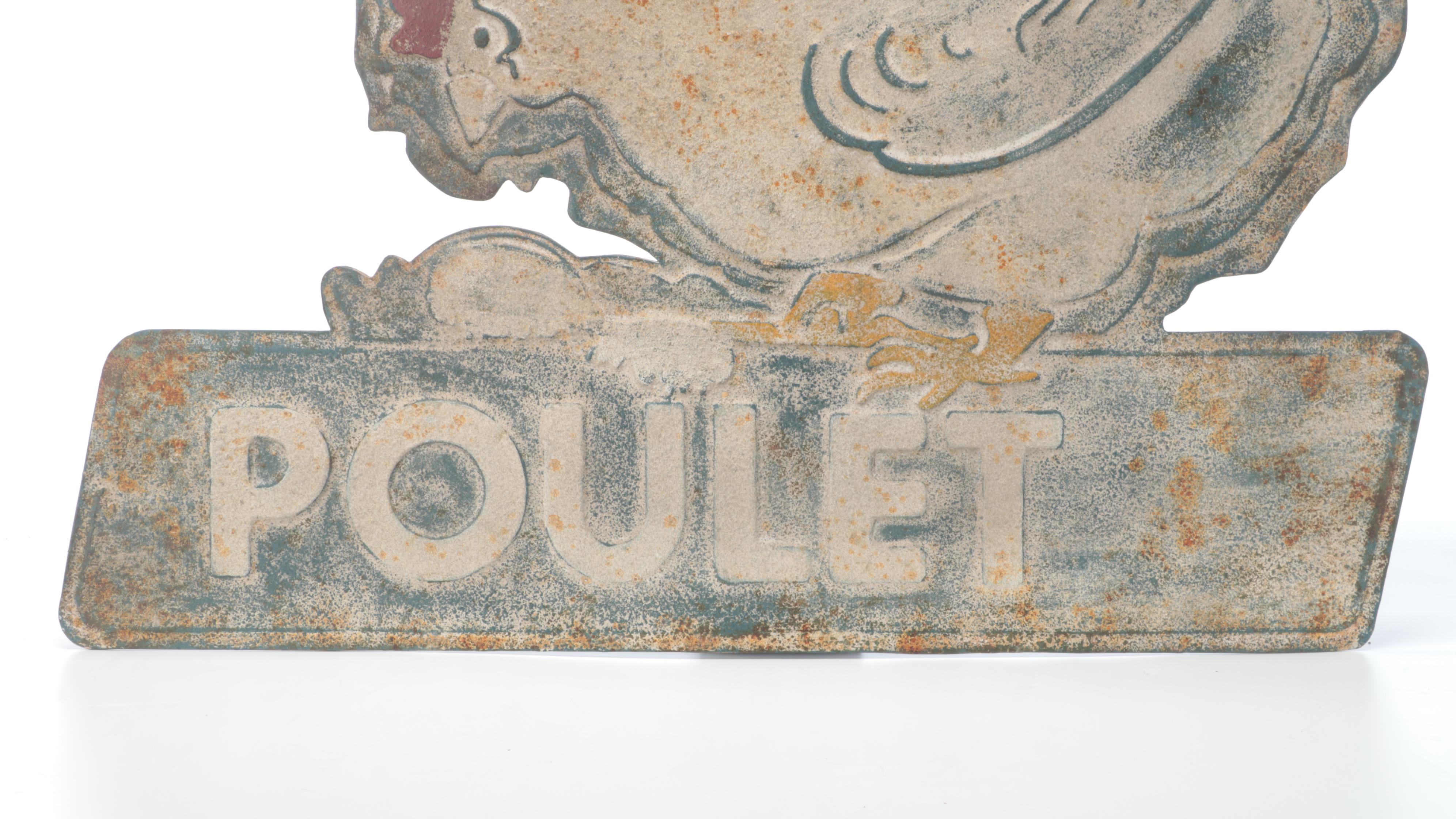 "Poulet" Pressed Metal Chicken Sign | EBTH