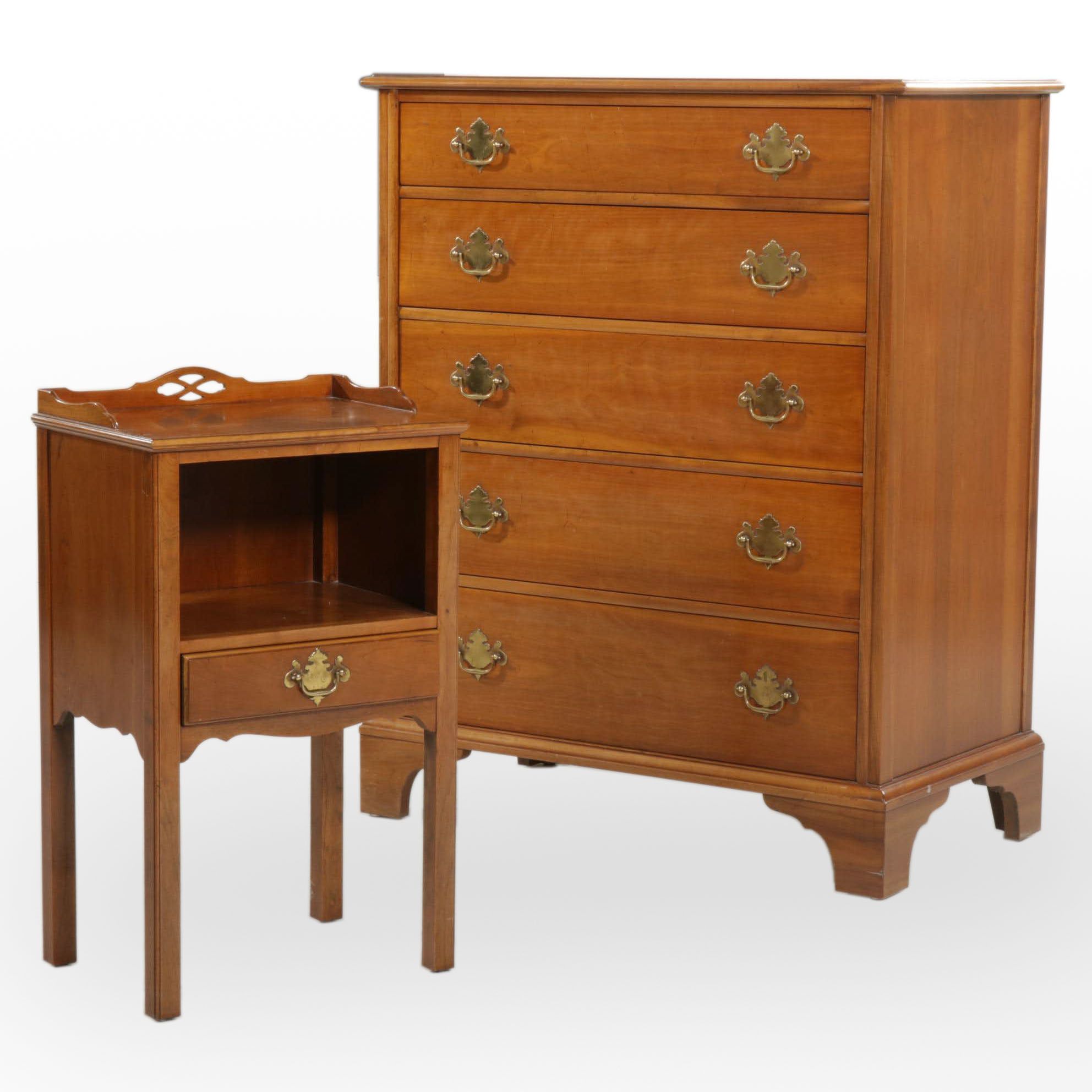Kindel Chippendale Style Cherry Chest of Drawers and Nightstand | EBTH