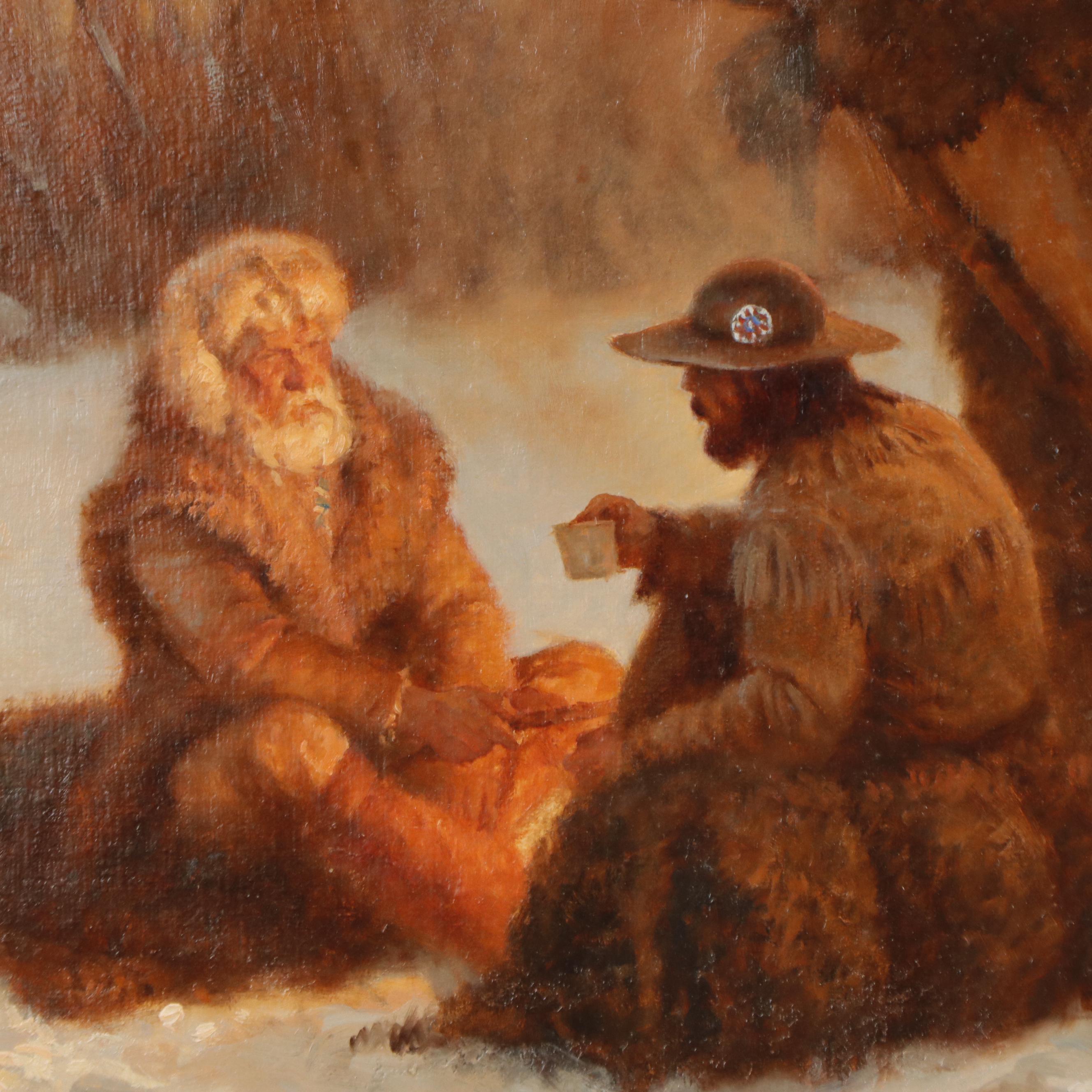 Gary Kapp Oil Painting of Trappers Camping in Winter Landscape, 1980 | EBTH