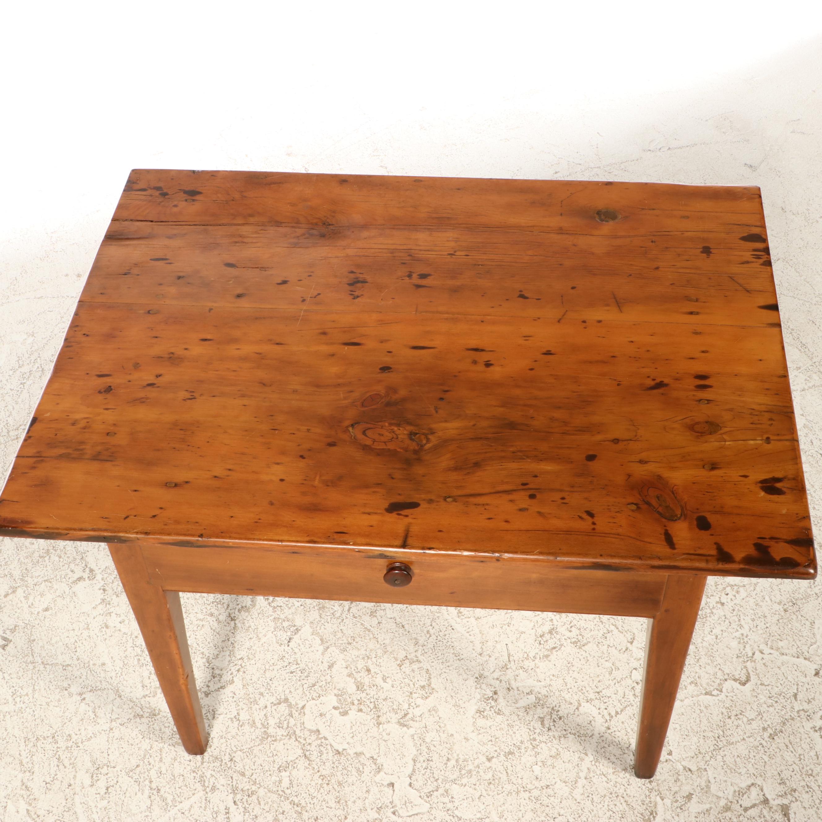 American Primitive Poplar and Pine Work Table, 19th Century | EBTH