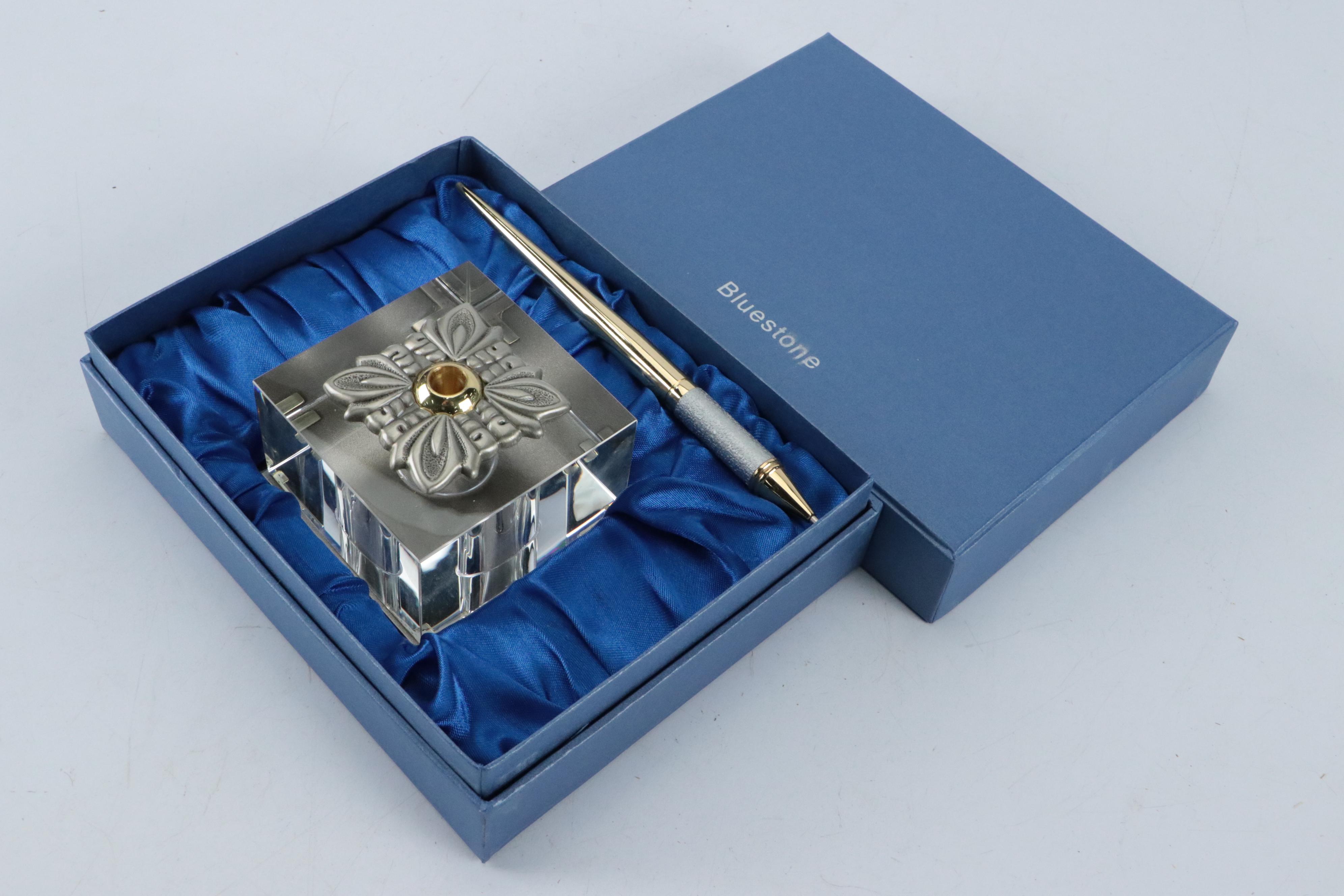 Bey-Berk Marble Caduceus Symbol Clocks with Bluestone Pen Holder and ...