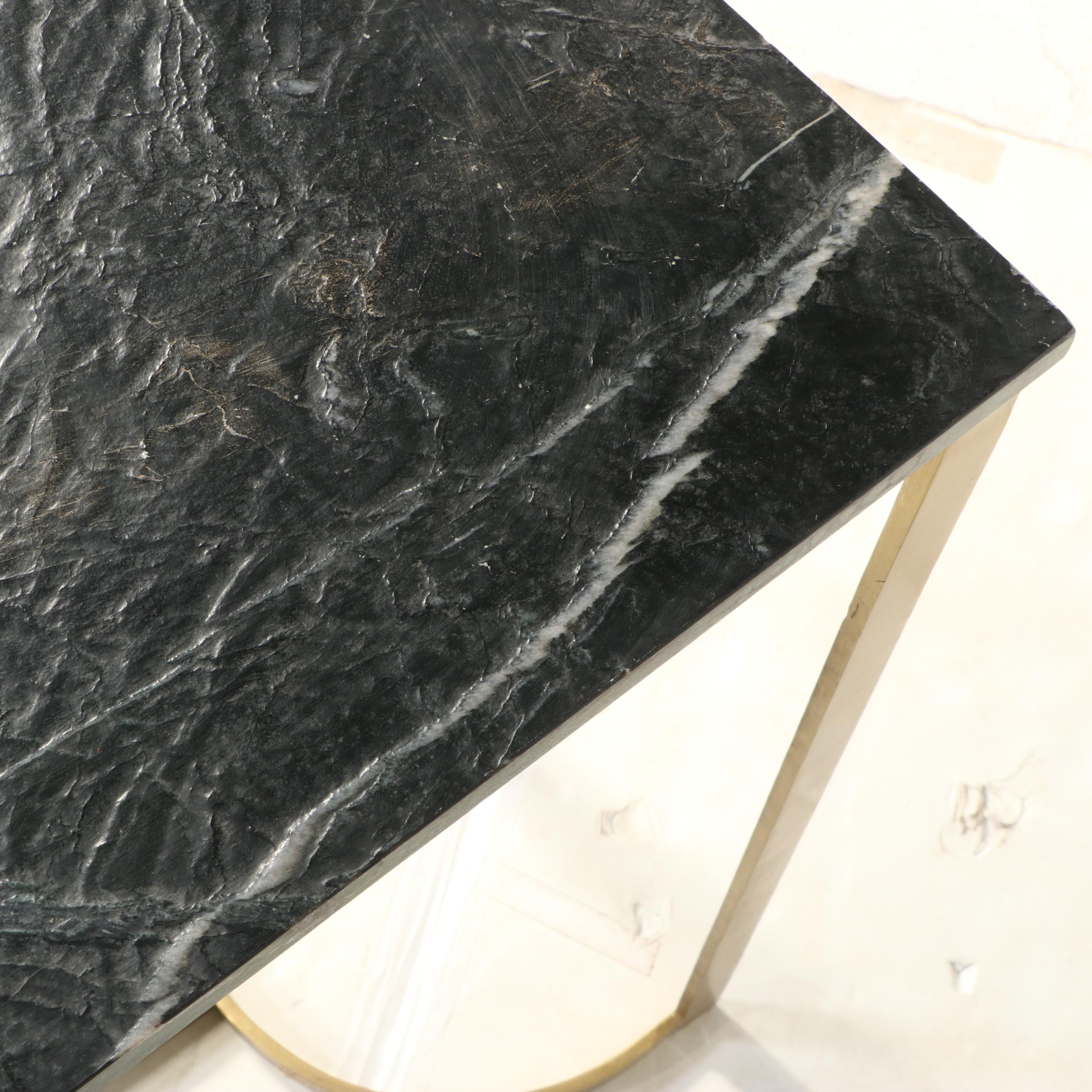 Modernist Style Brass-Patinated Metal and Slate Top Console Table | EBTH