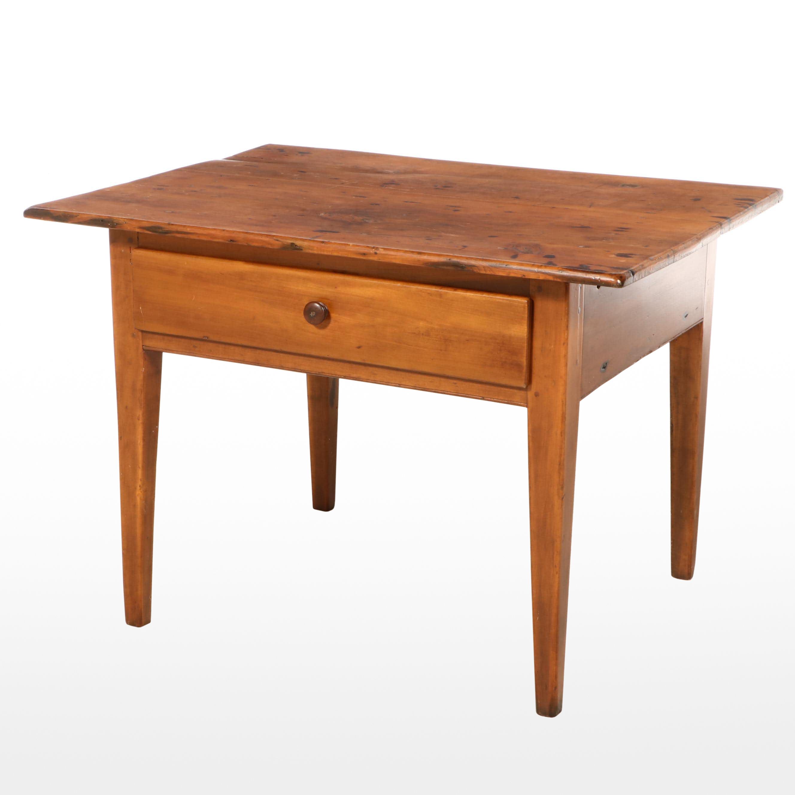 American Primitive Poplar and Pine Work Table, 19th Century | EBTH