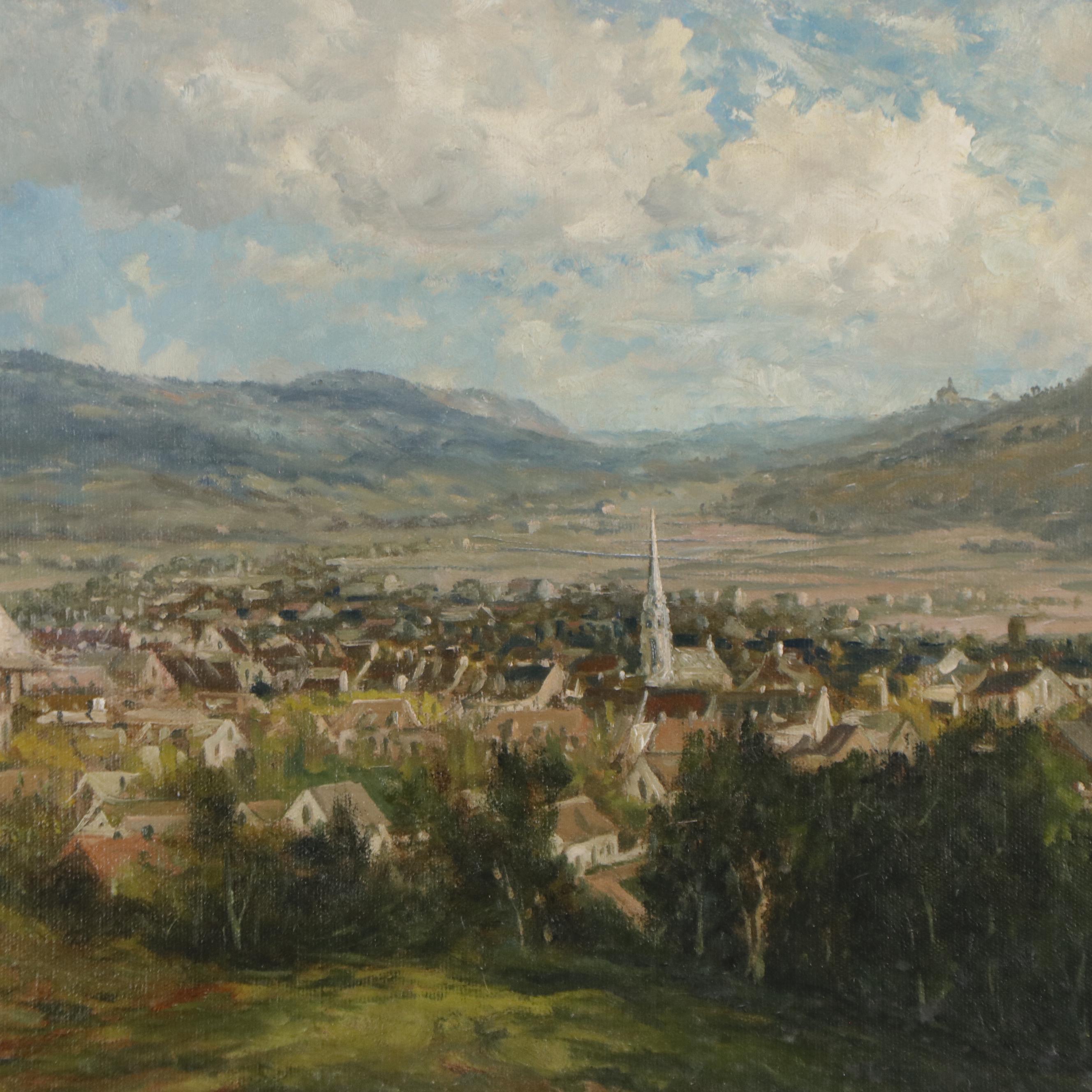 Robert Hopkin Valley Village Landscape Painting, Late 19th / Early 20th ...