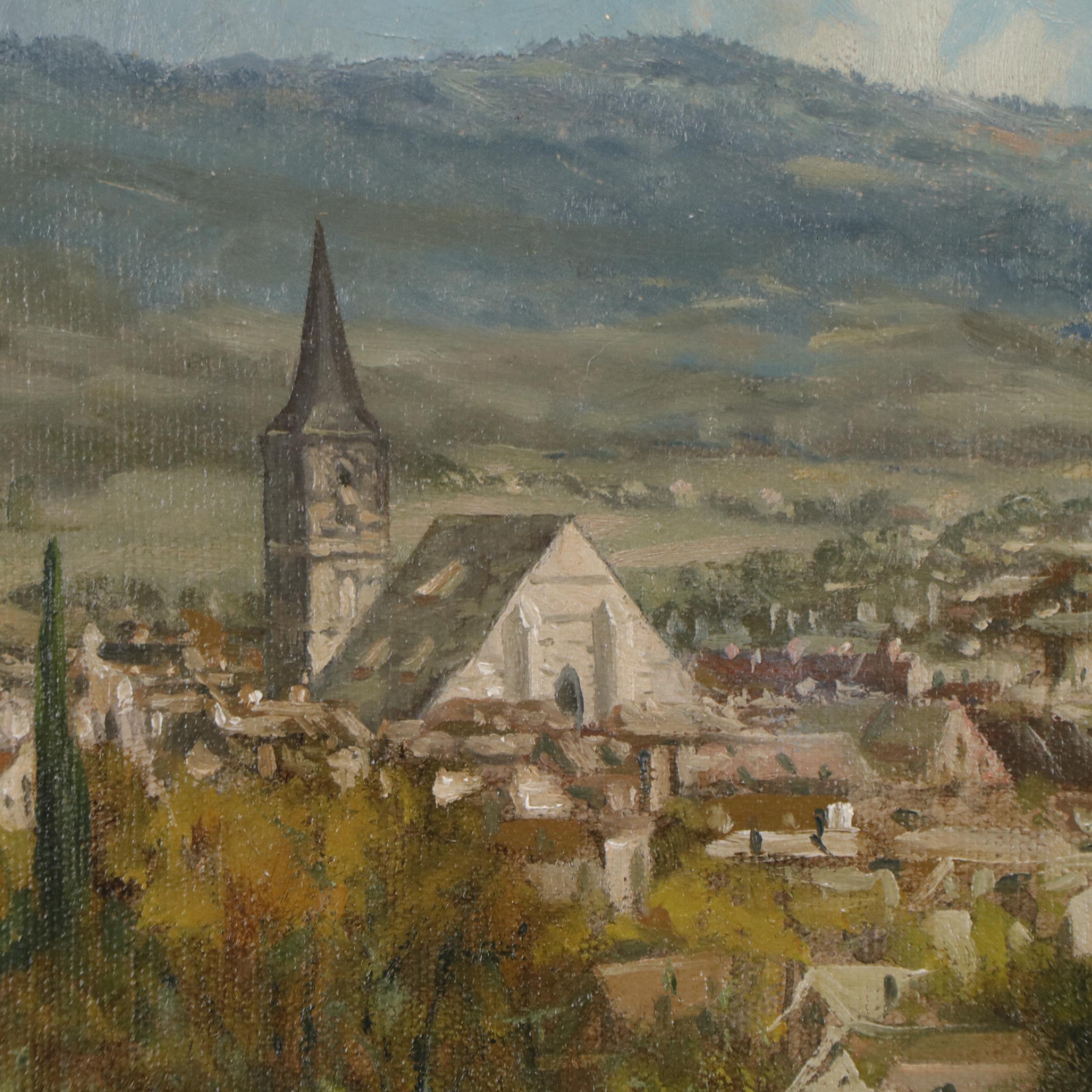 Robert Hopkin Valley Village Landscape Painting, Late 19th / Early 20th ...