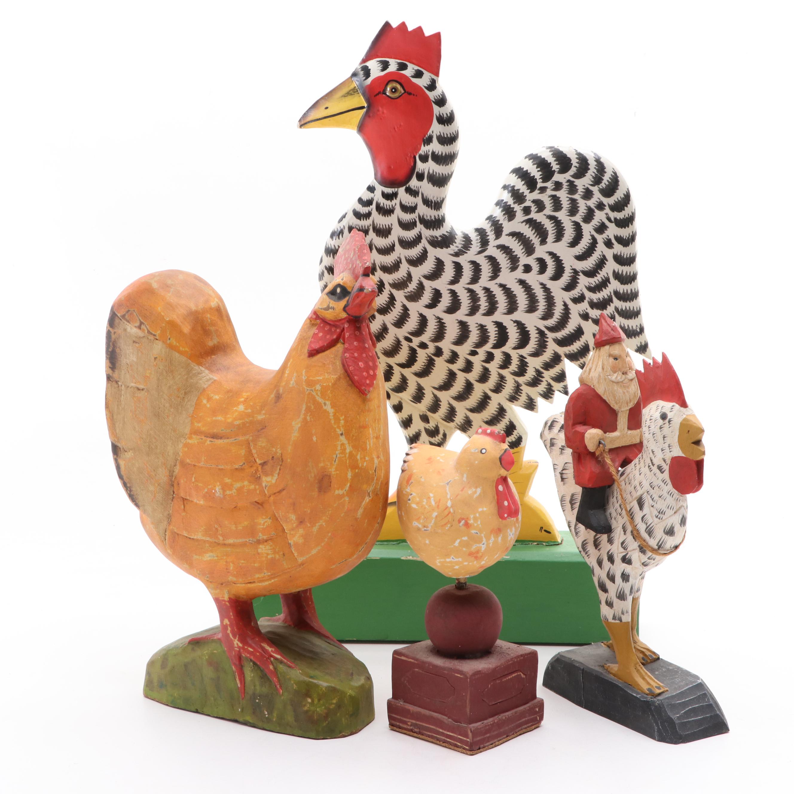 Folk Art Style Rooster Carvings Including James Haddon, 1990s | EBTH
