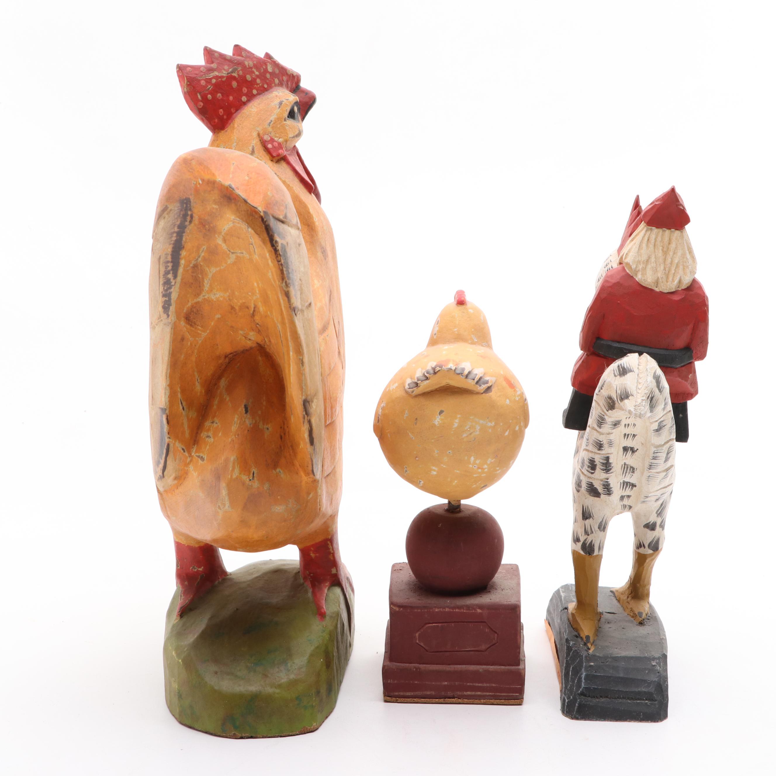 Folk Art Style Rooster Carvings Including James Haddon, 1990s | EBTH