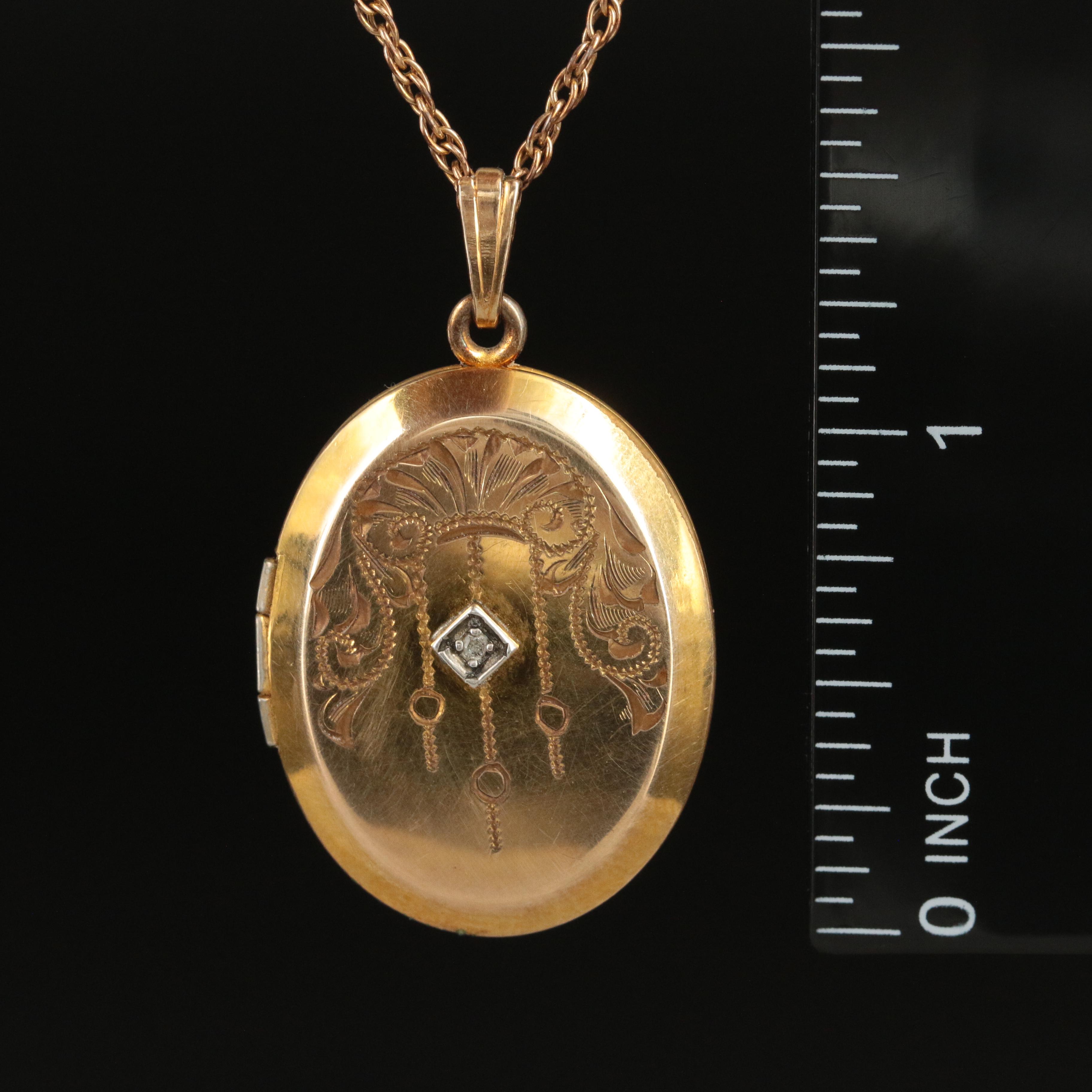 Antique Louis Stern Company Gold-Filled Diamond Locket Necklace | EBTH