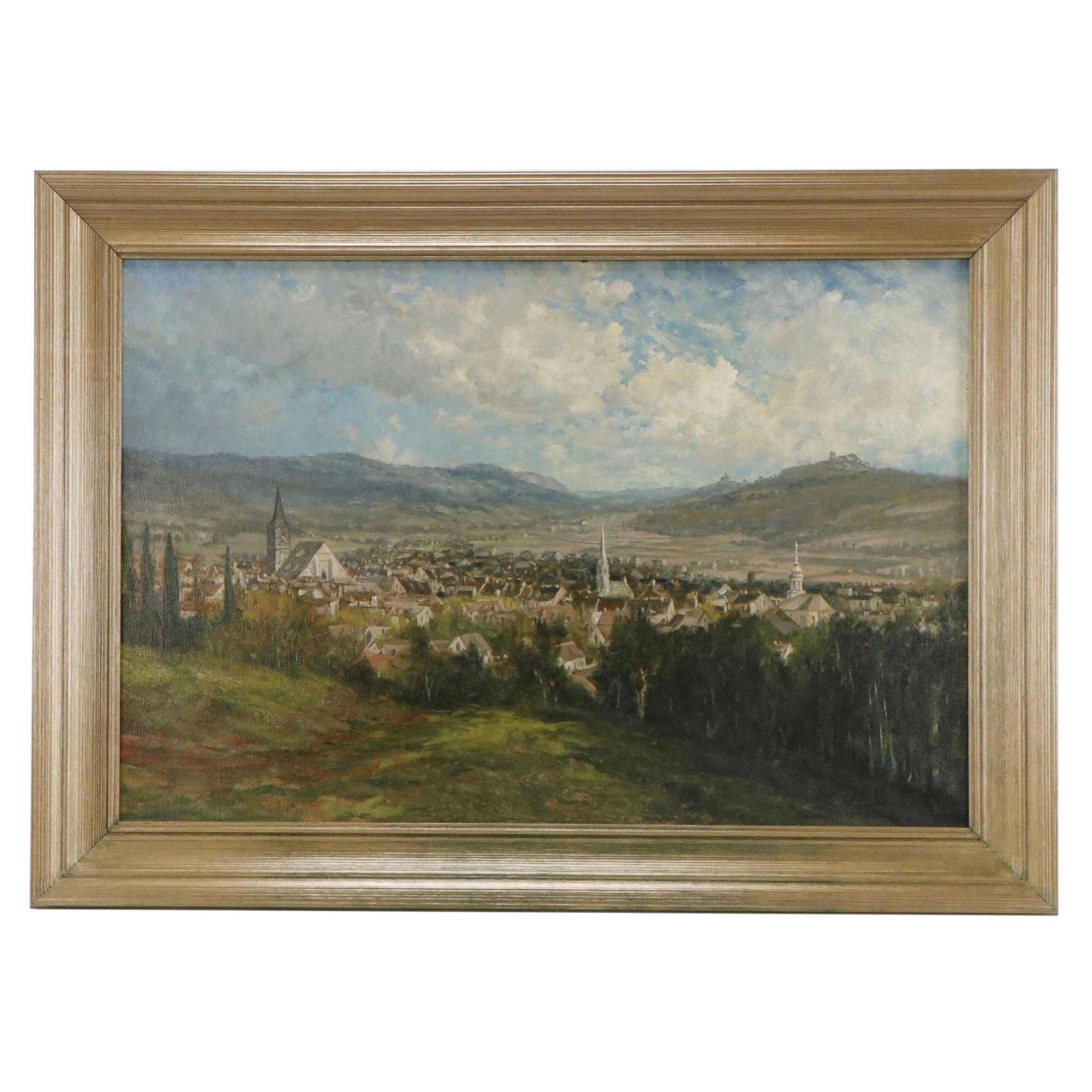 Robert Hopkin Valley Village Landscape Painting, Late 19th / Early 20th ...