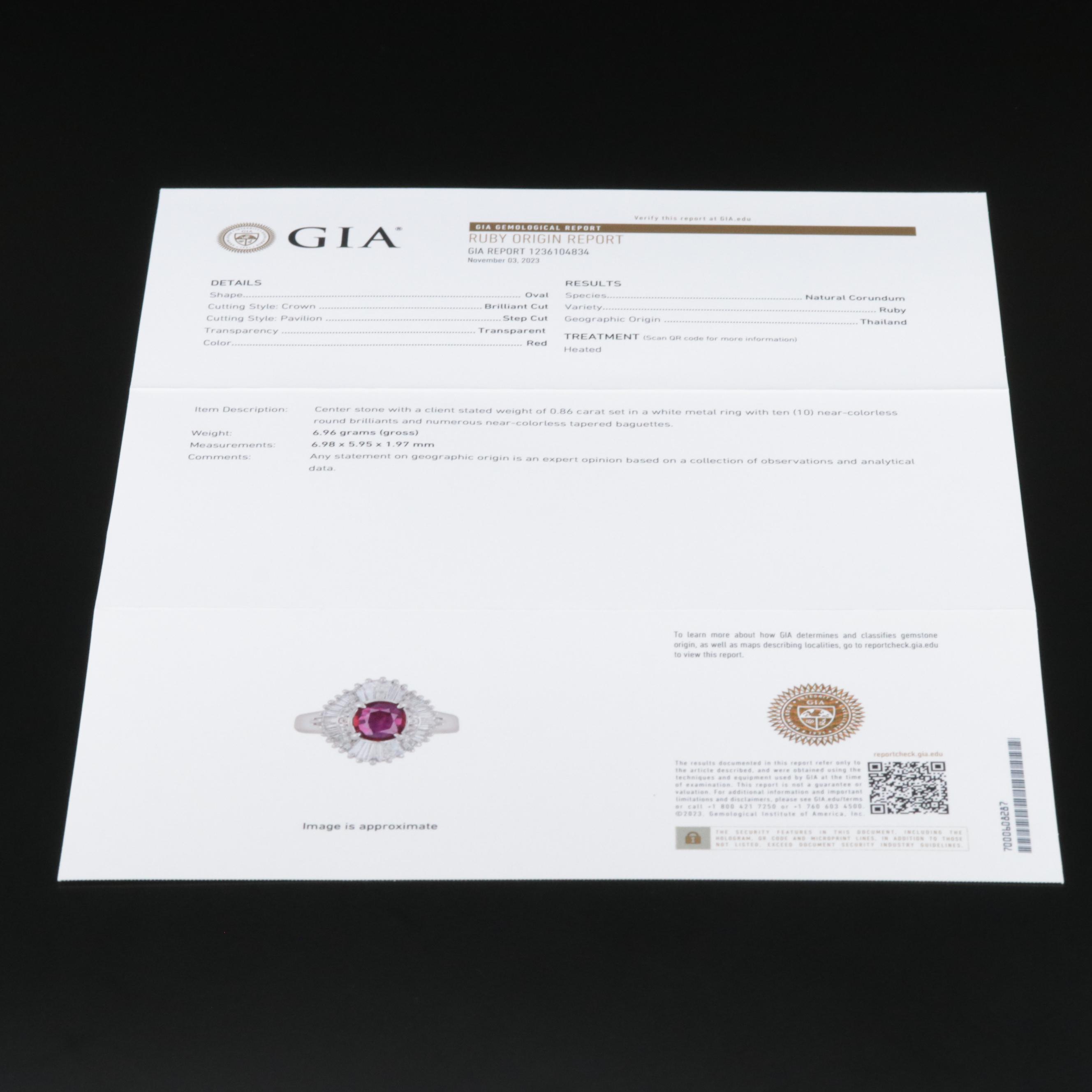Platinum Thai Ruby and Diamond Ring with GIA Origin Report | EBTH