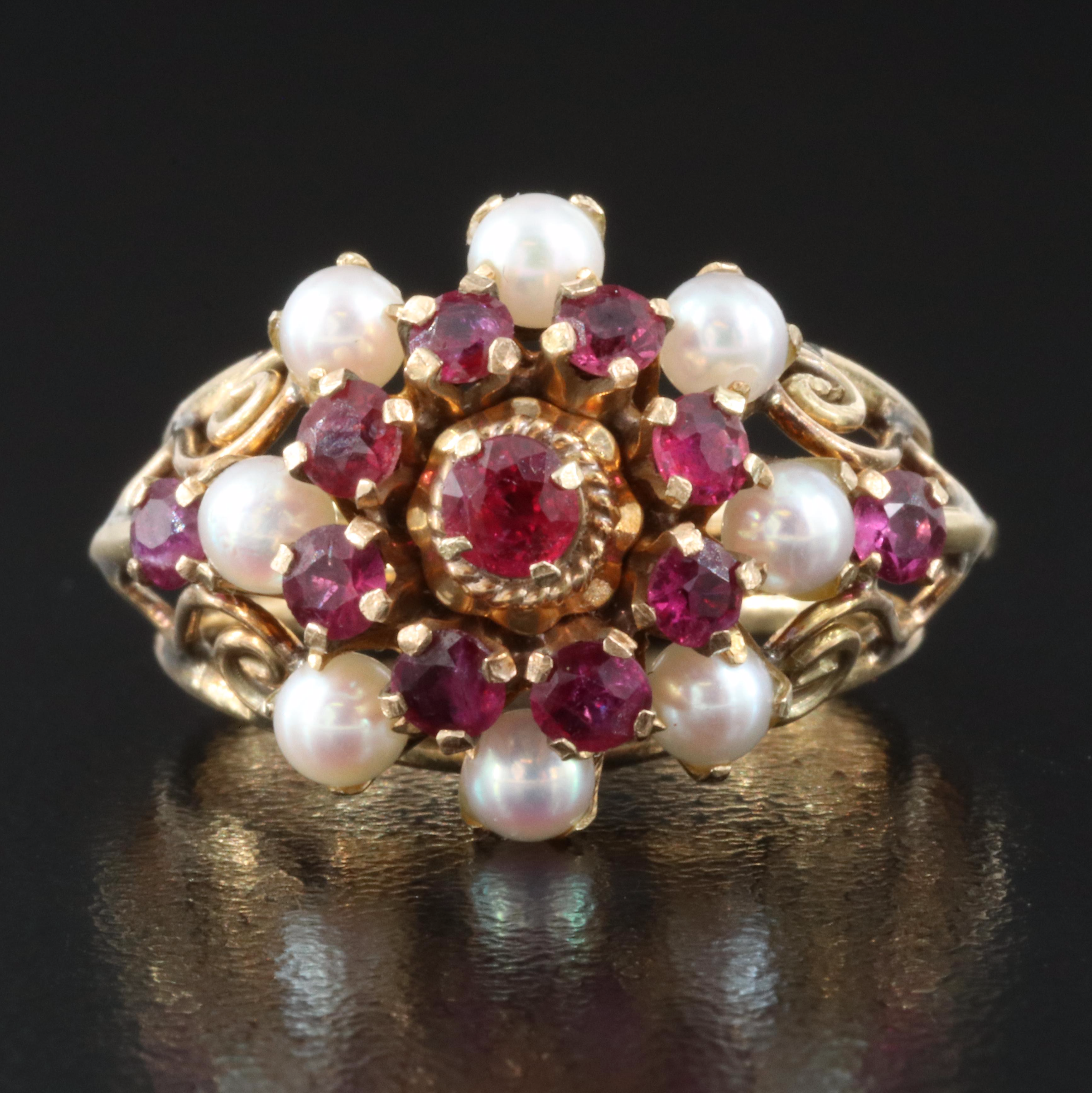 Vintage 14K Ruby and Seed Pearl Tiered Ring | EBTH
