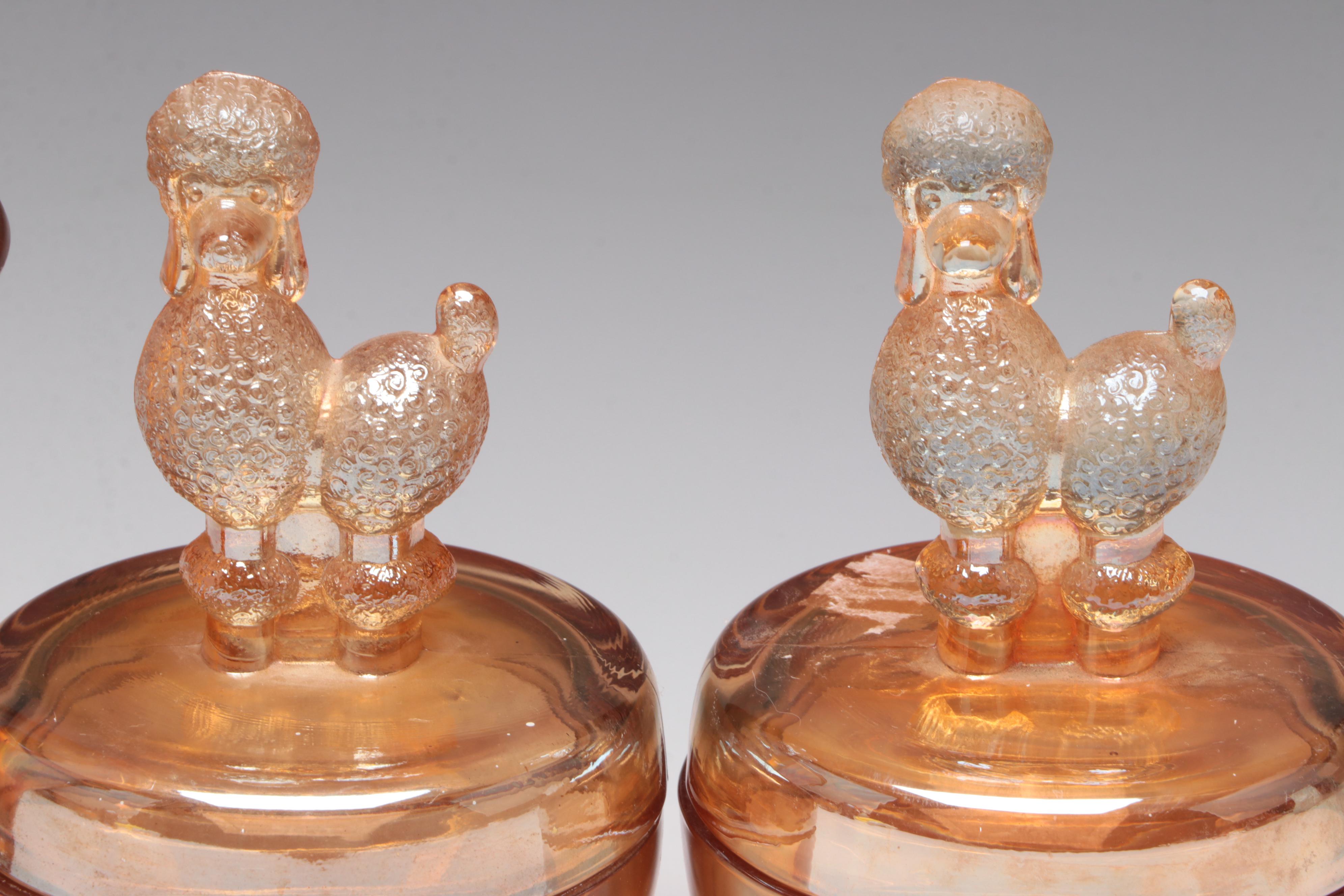 Lancaster "Aztec" Marigold Luster Candy Jar and Jeannette Poodle Powder ...