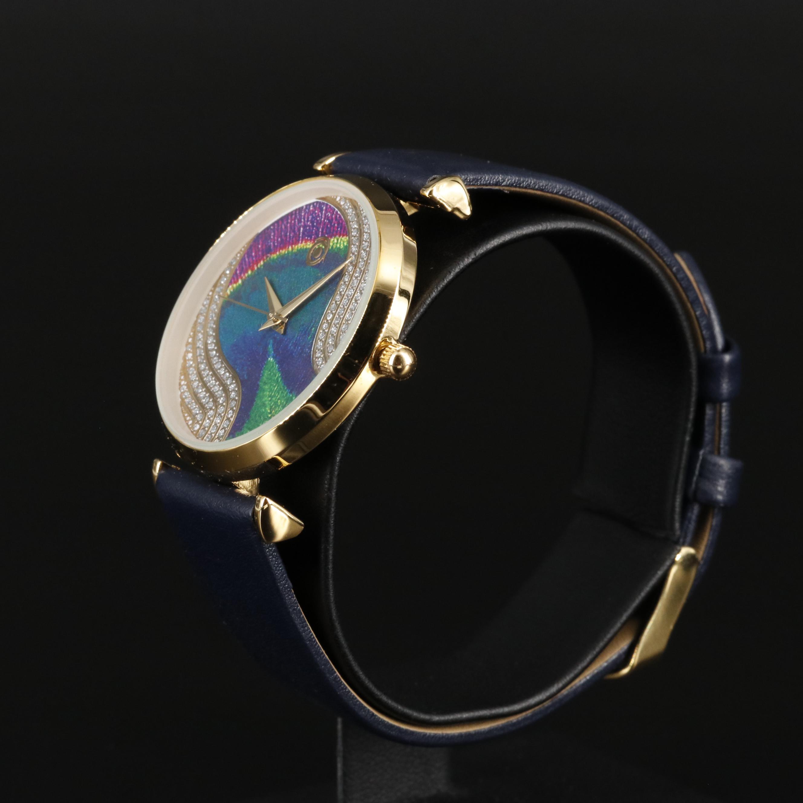 Magnicor Feather Motif Watch with Swarovski Crystal Accents and Blue ...