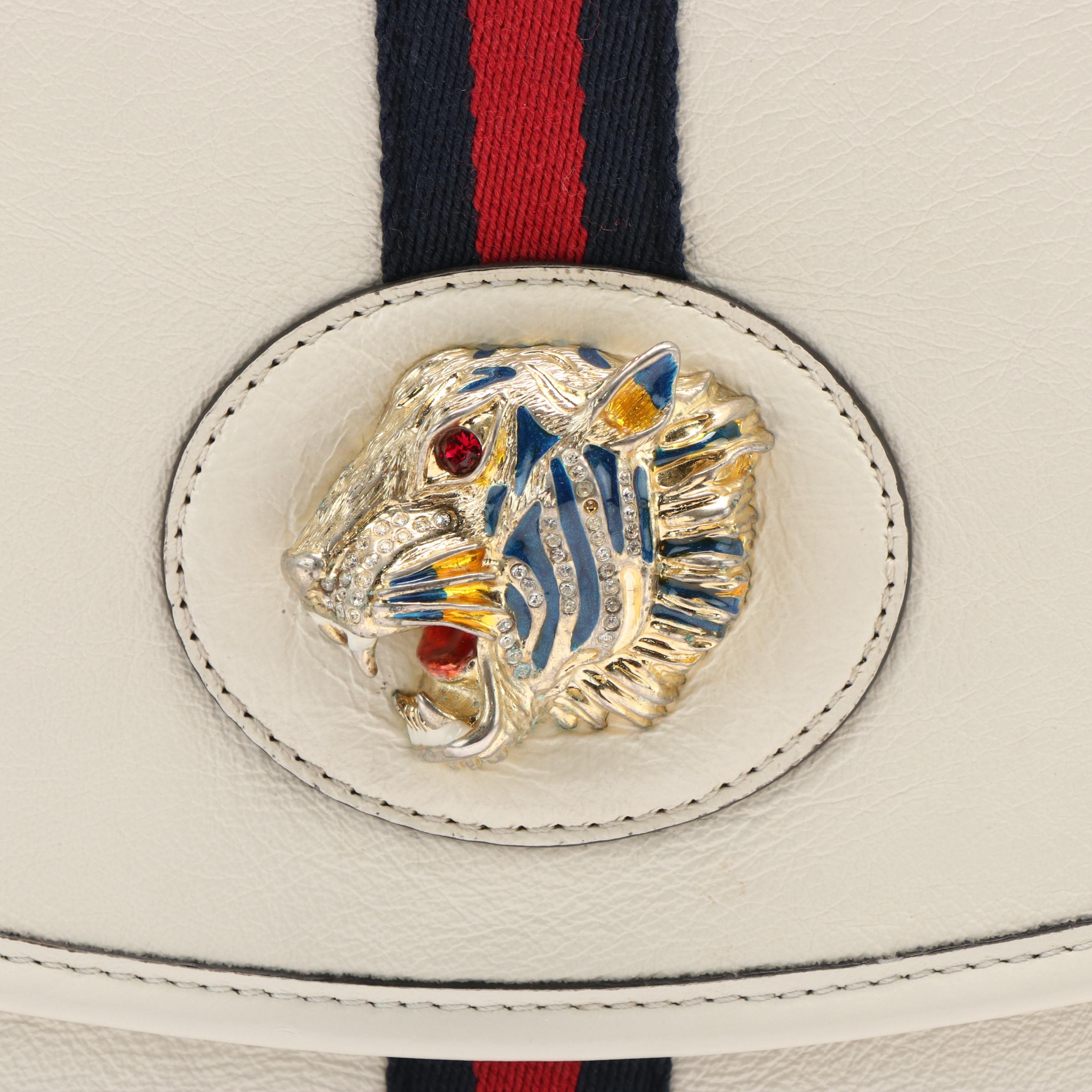 Gucci Rajah Web Chain Flap Shoulder Bag in Ivory Leather | Everything ...