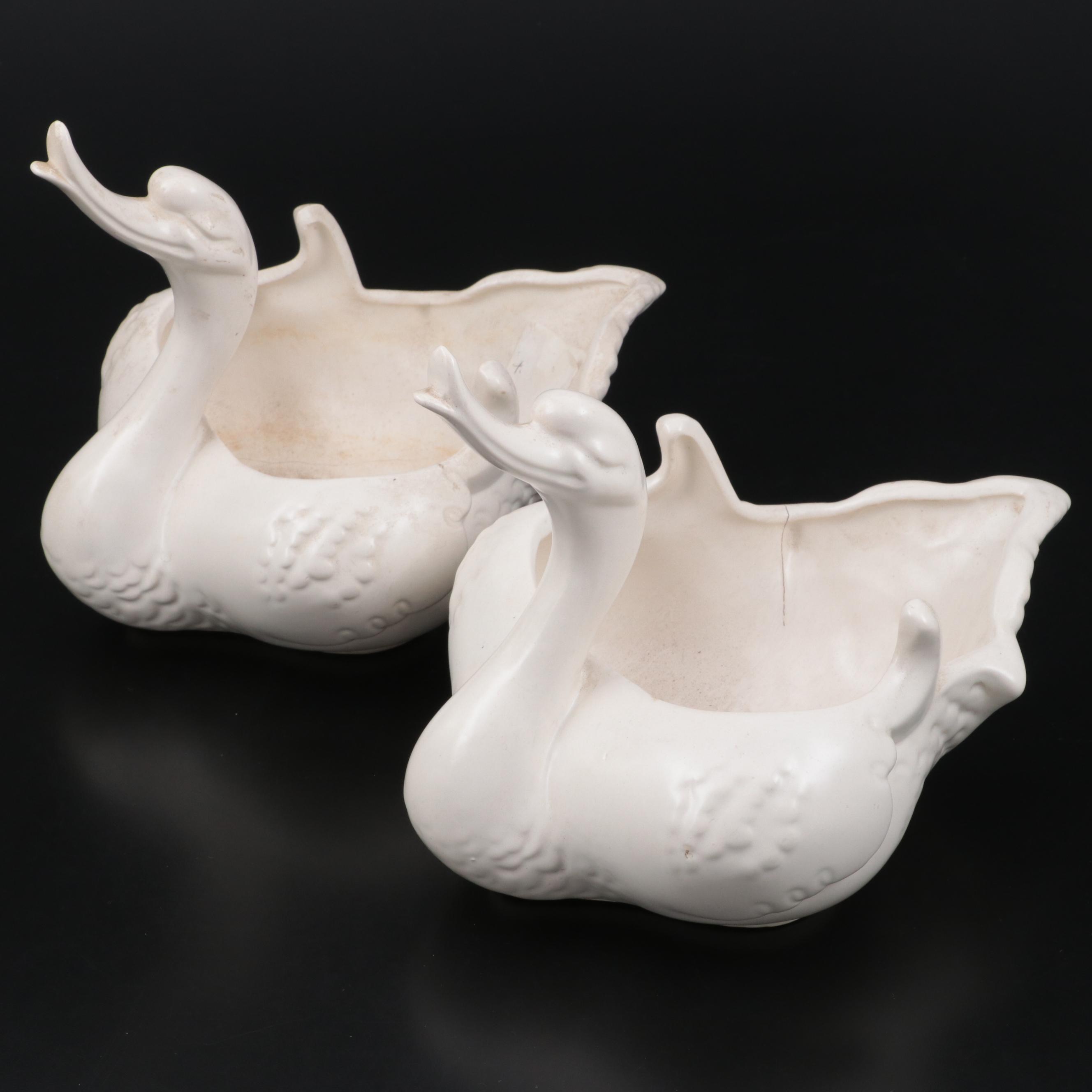 Hull Pottery White Glazed Ceramic Swan Planters, Mid-20th Century | EBTH