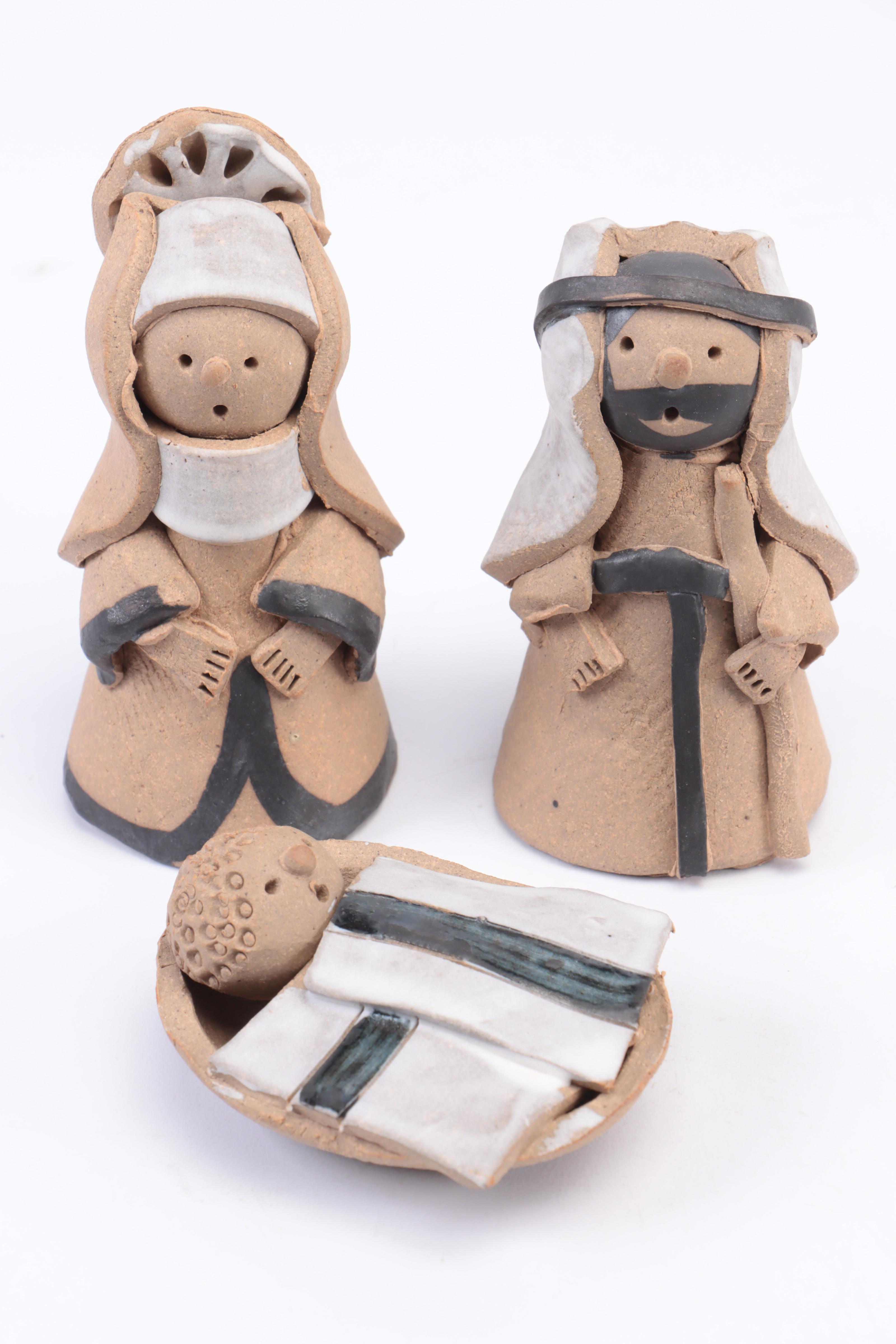 Handmade Pottery Nativity Figures and Backdrop with Guatemalan Angel ...