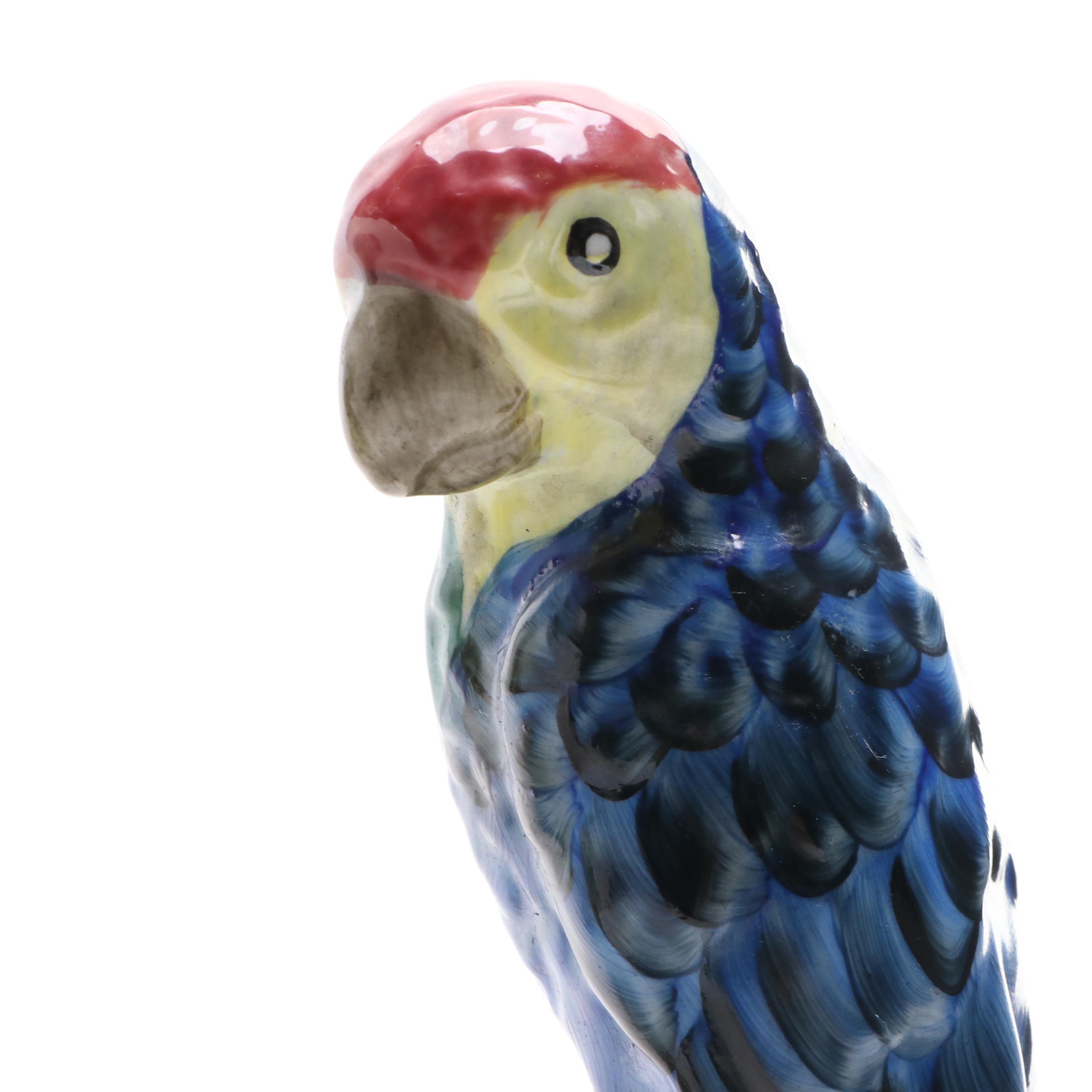 Hand-Painted Majolica Parrot Figurines, Mid to Late 20th Century | EBTH